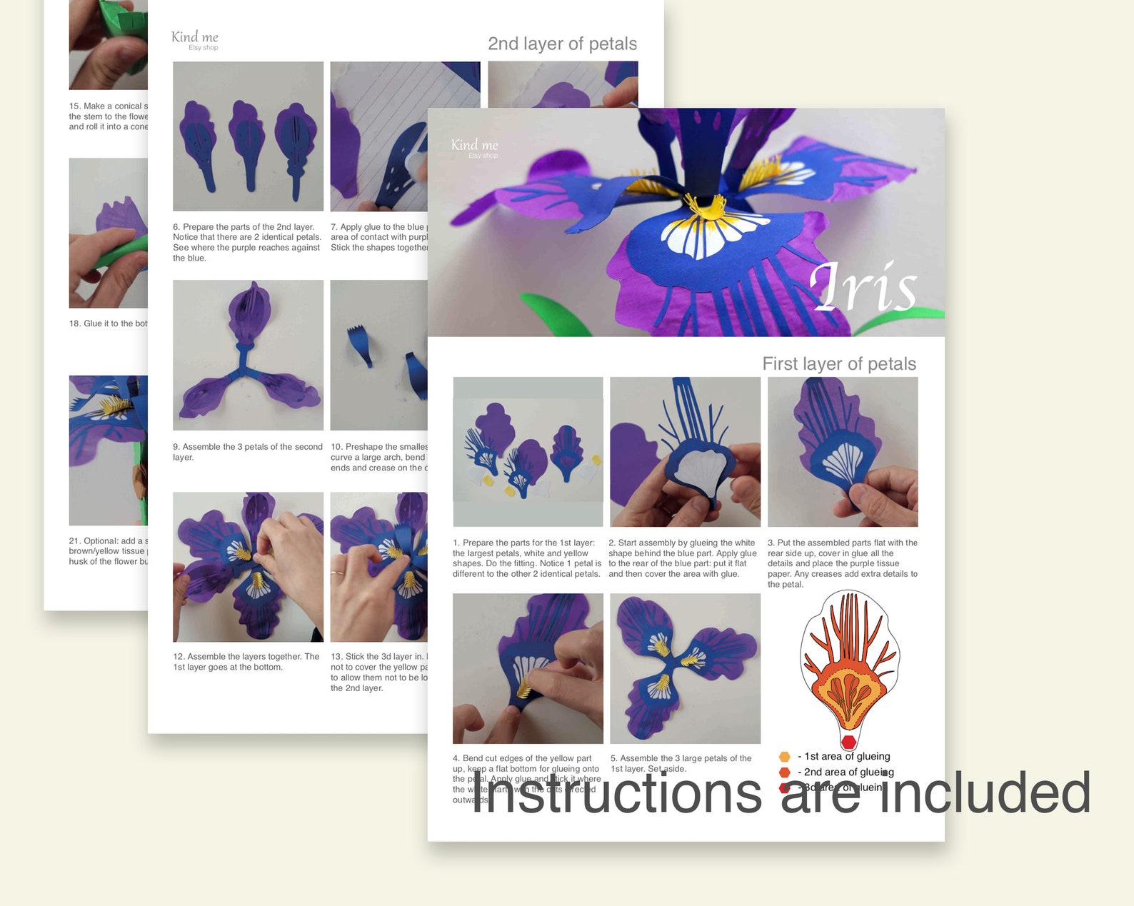Iris Flower Template for Cricut, Svg, Pdf, Esp, Dxf, Instructions ...
