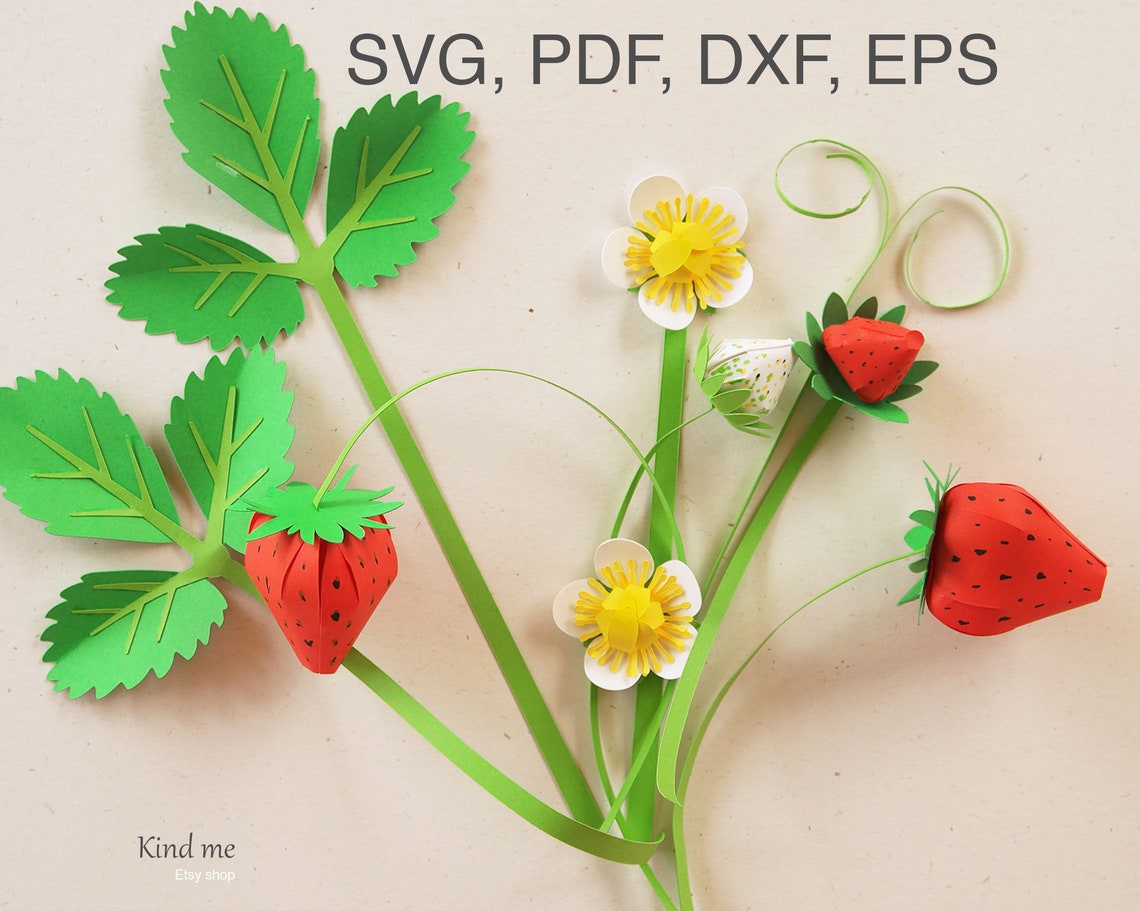 Strawberry Plant Template for Cricut, Svg, Pdf, Esp, Dxf, Instructions ...