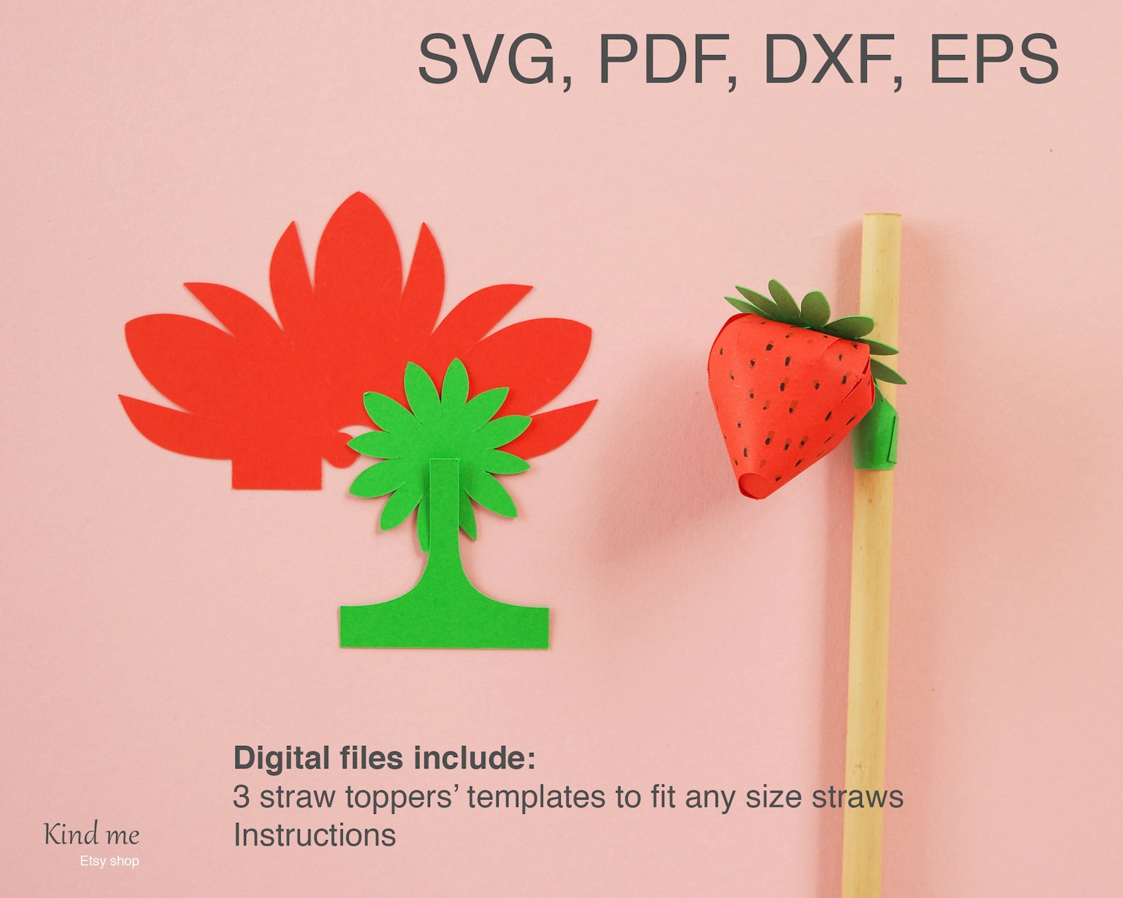 Straw Toppers Daisy, Butterlfy, Strawberry Templates for Cricut for ...