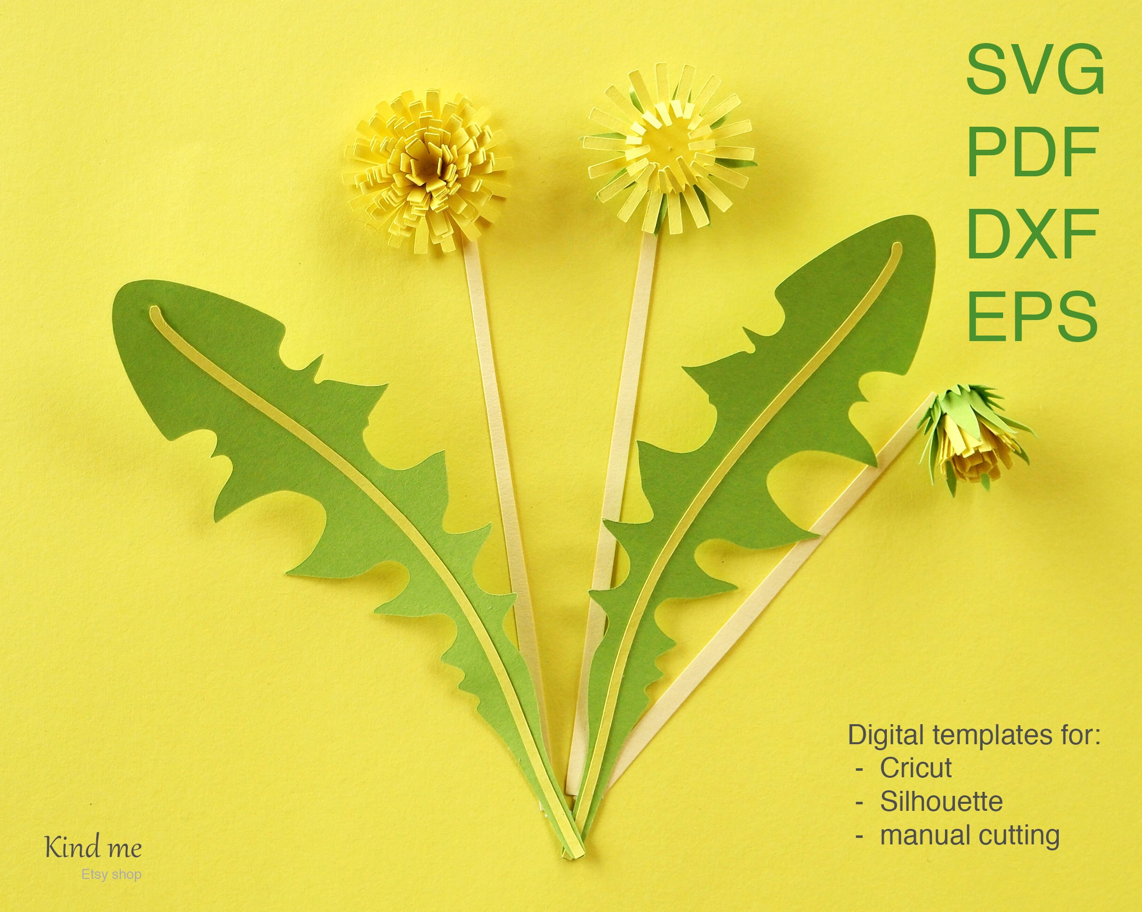 Dandelion Flower Template for Cricut, Svg, Pdf, Esp, Dxf, Instructions ...