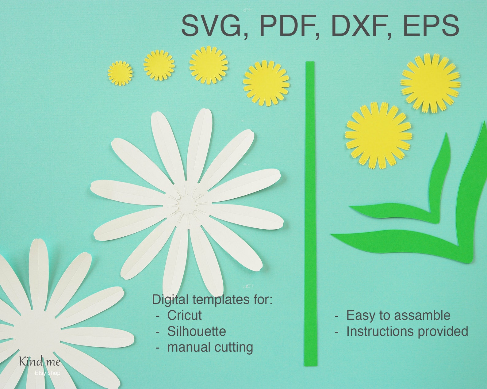 Daisy Flower Template for Cricut, Svg, Pdf, Esp, Dxf, Instructions ...