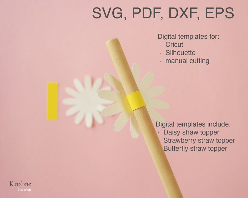 Straw Toppers Daisy, Butterlfy, Strawberry Templates for Cricut for ...