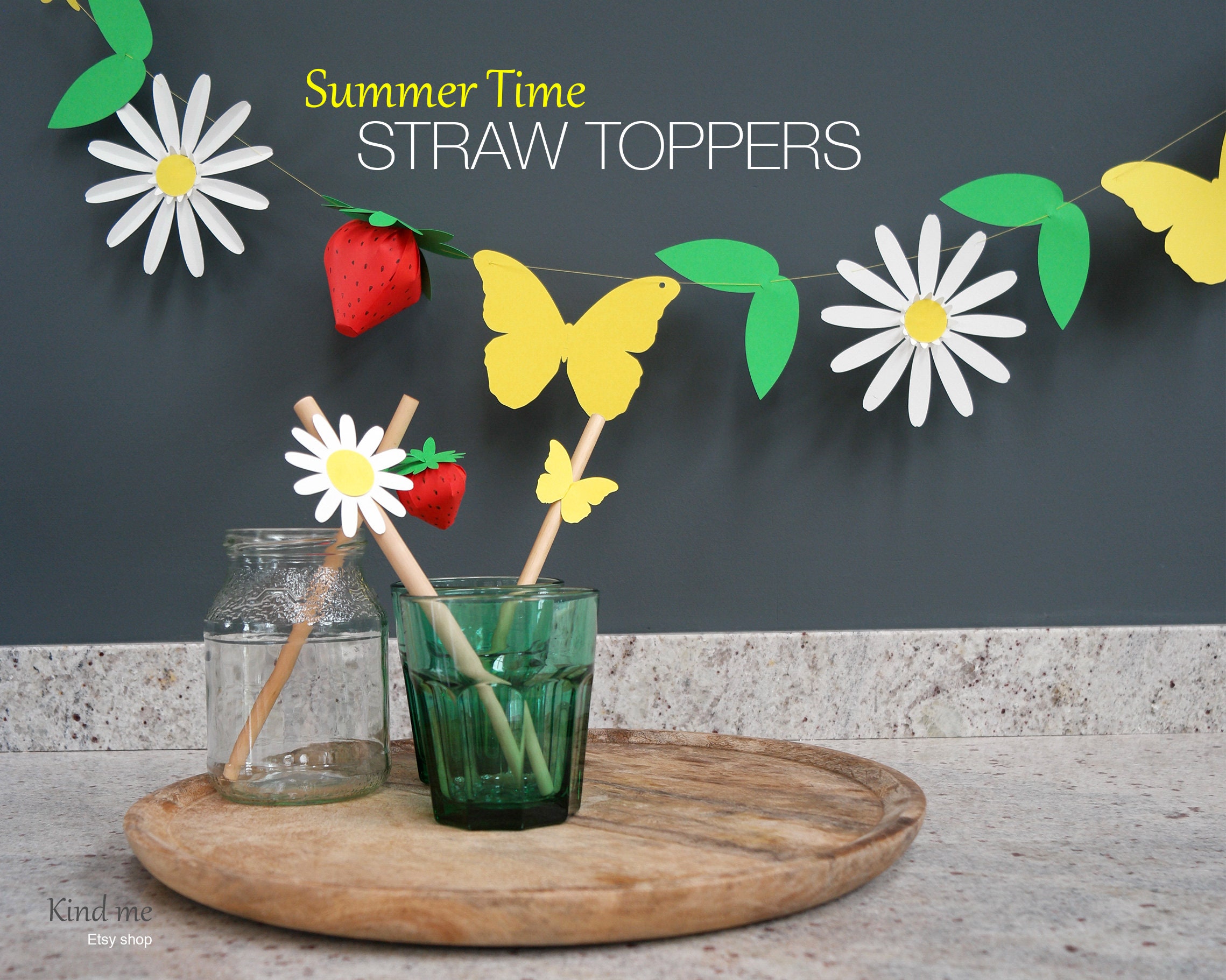Straw Toppers Daisy, Butterlfy, Strawberry Templates for Cricut for ...