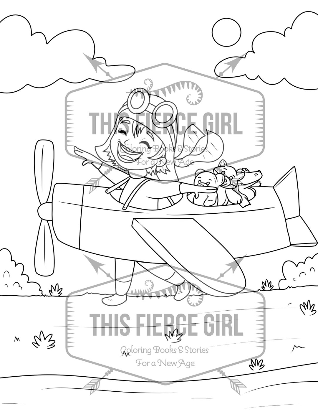 Girl Playing Pilot Digital Download Coloring Page - Etsy