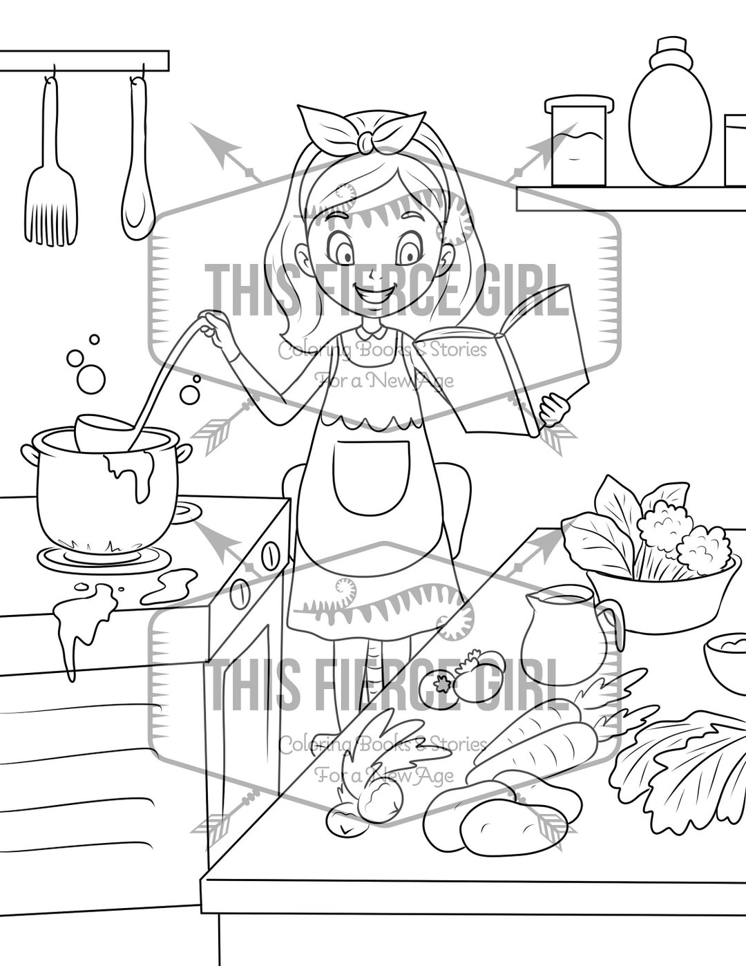 Girl Chef Cooking Digital Download Coloring Page - Etsy