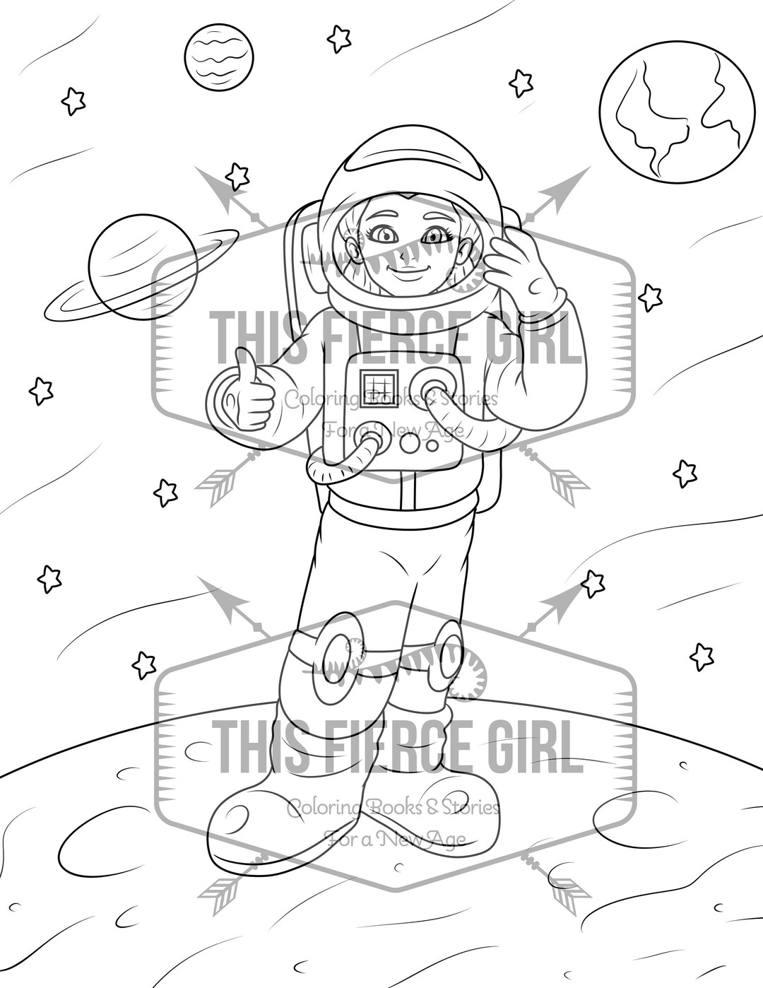 Girl Astronaut Digital Download Coloring Page - Etsy