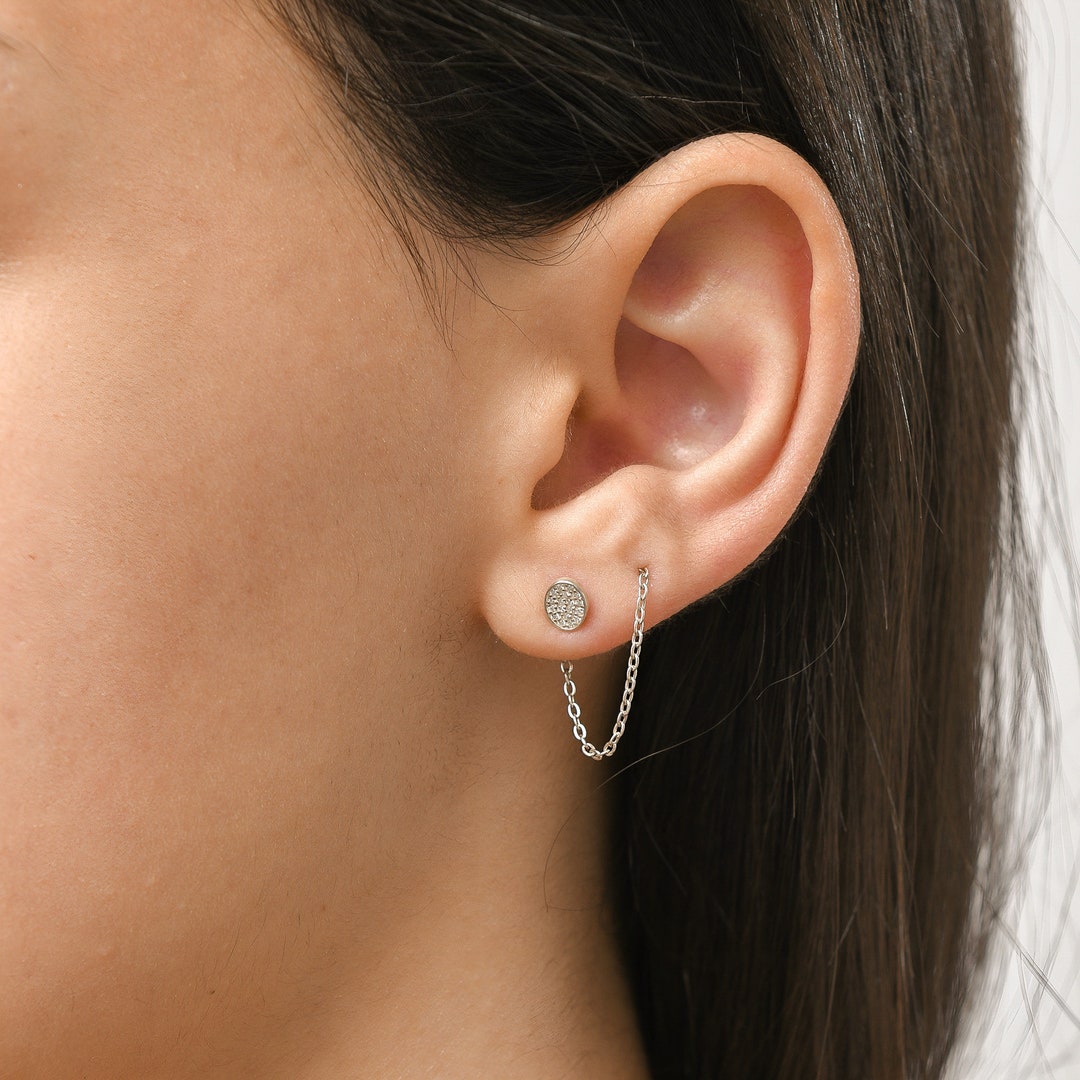 Pull Through Earrings in Sterling Silver, Minimalist Earrings, Oval ...