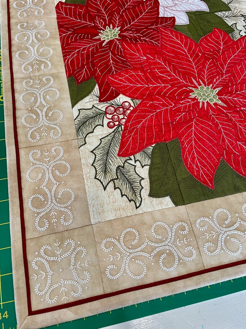 Embroidery Poinsettia Holiday Table or Wall Quilt - 19x23 - Etsy