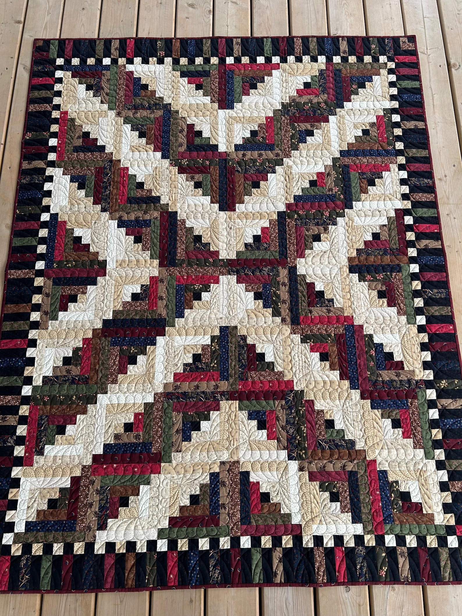 Rustic Log Cabin Quilt With Piano Key Border - Lap Throw Size - 56" X ...