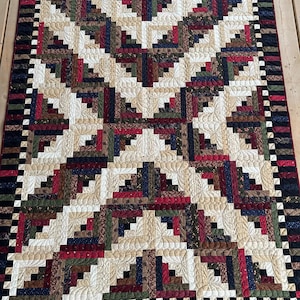 Rustic Log Cabin Quilt With Piano Key Border - Lap Throw Size - 56" X ...