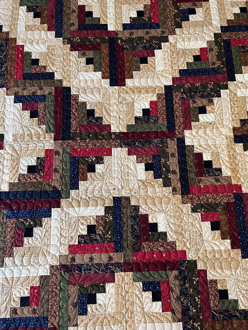Rustic Log Cabin Quilt With Piano Key Border - Lap Throw Size - 56" X ...