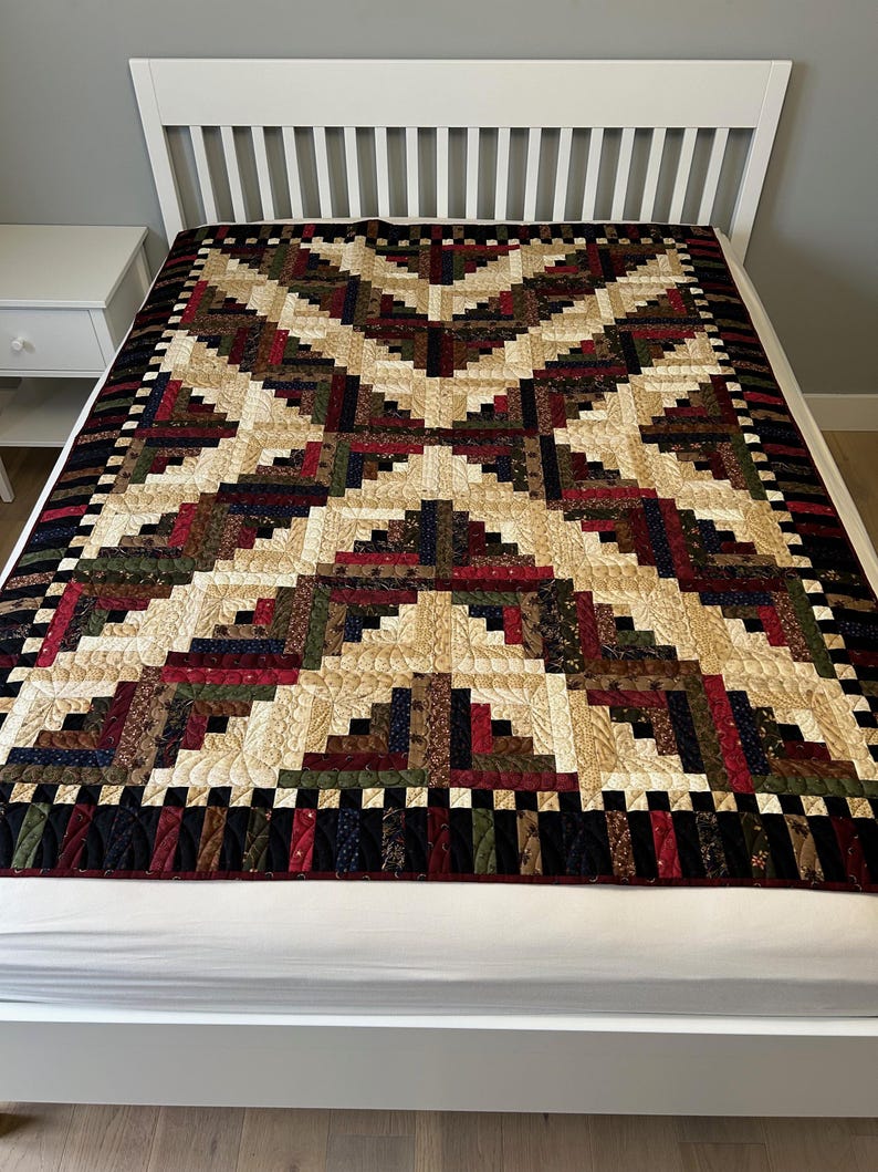 Rustic Log Cabin Quilt With Piano Key Border - Lap Throw Size - 56" X ...