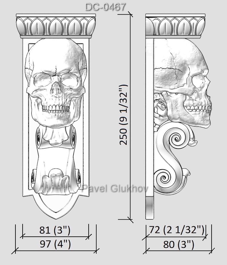 Skull Brackets KR-0126. 3D STL Model for CNC and Printing. - Etsy