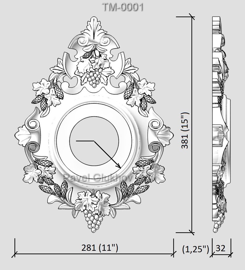 Watch TM-0001. 3D STL Model for CNC. Clock Frame With Grape Ornament. Perfectly Fits in the ...