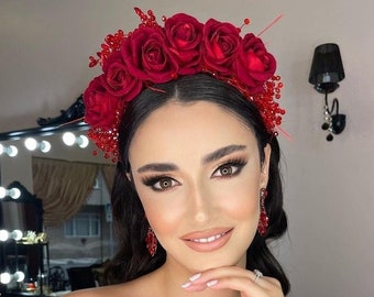 Gold Crown With Dark Red Roses - Etsy