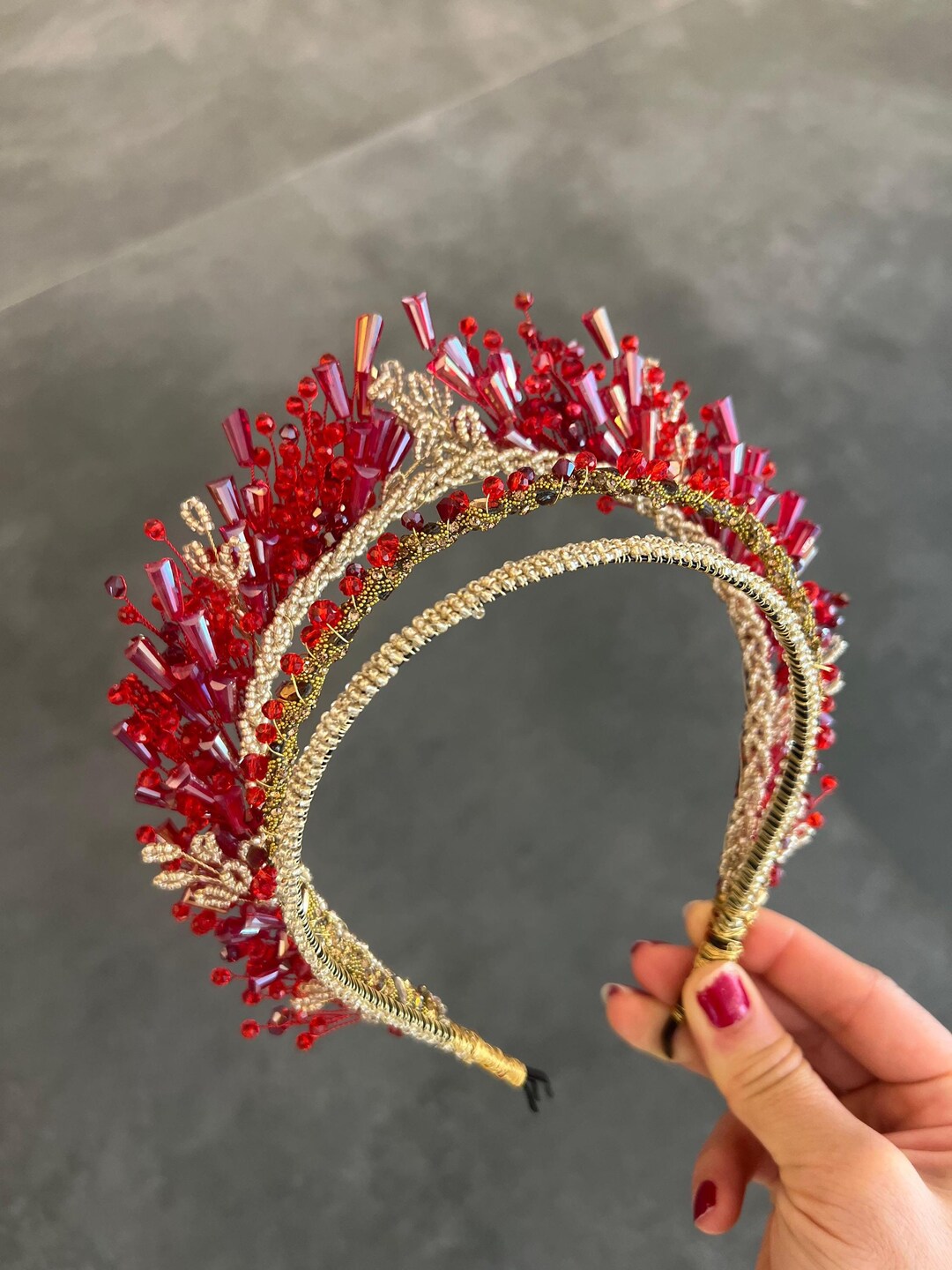 Red & Gold Sultan Crown – Unique Bridal Headpiece for Weddings, Henna ...