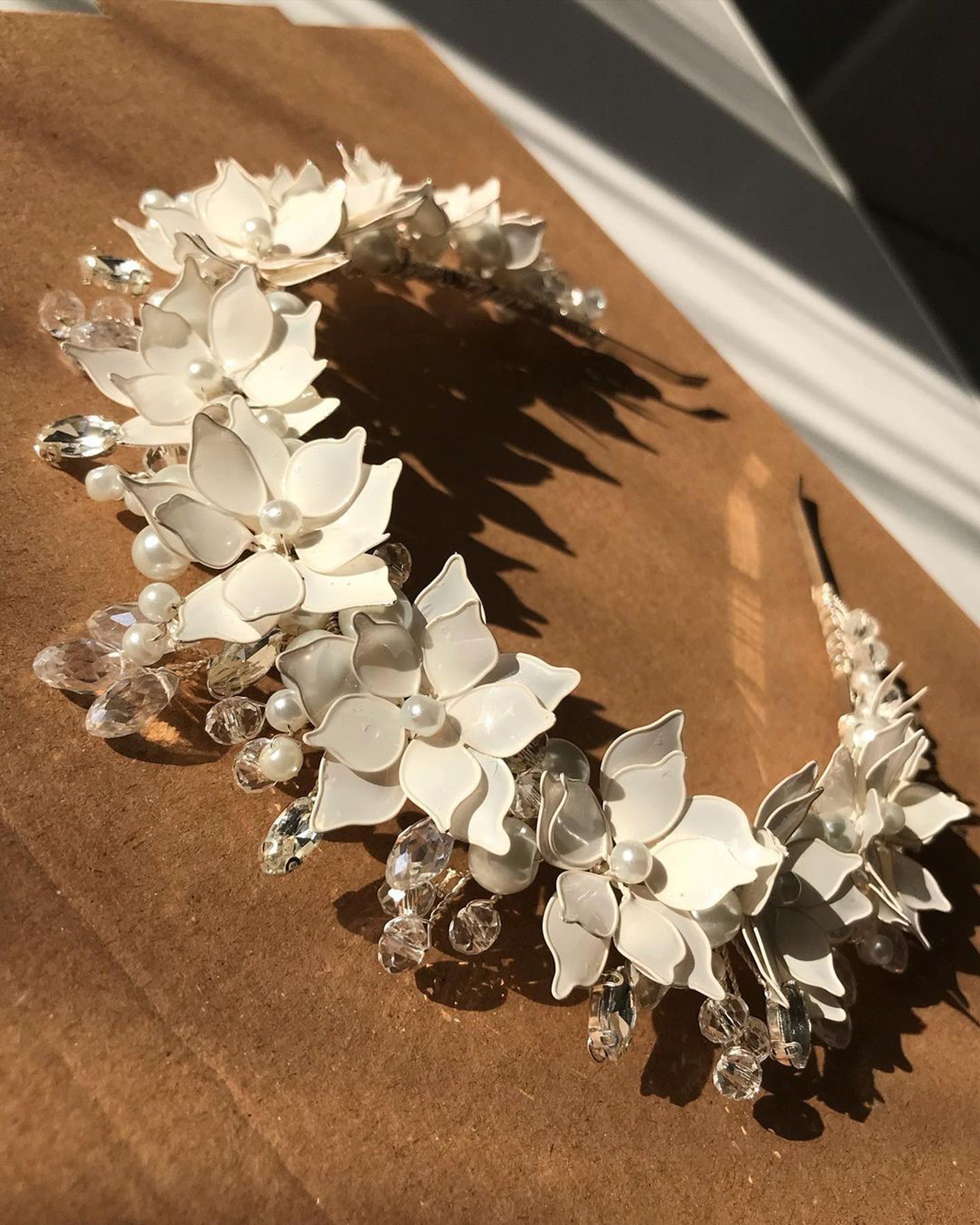 White Floral Bridal Tiara Handmade Flower Headpiece for - Etsy