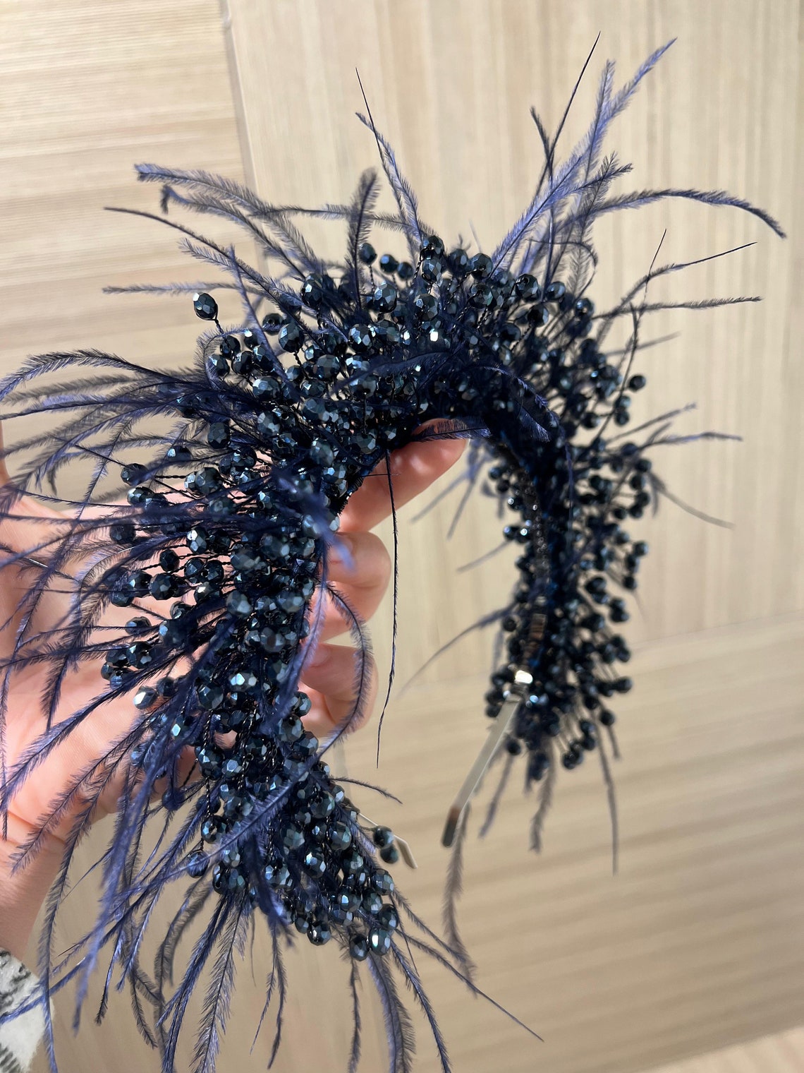 Navy Blue Crystal Tiara, Dark Blue Bridal Headpiece, Navy Blue Feather ...