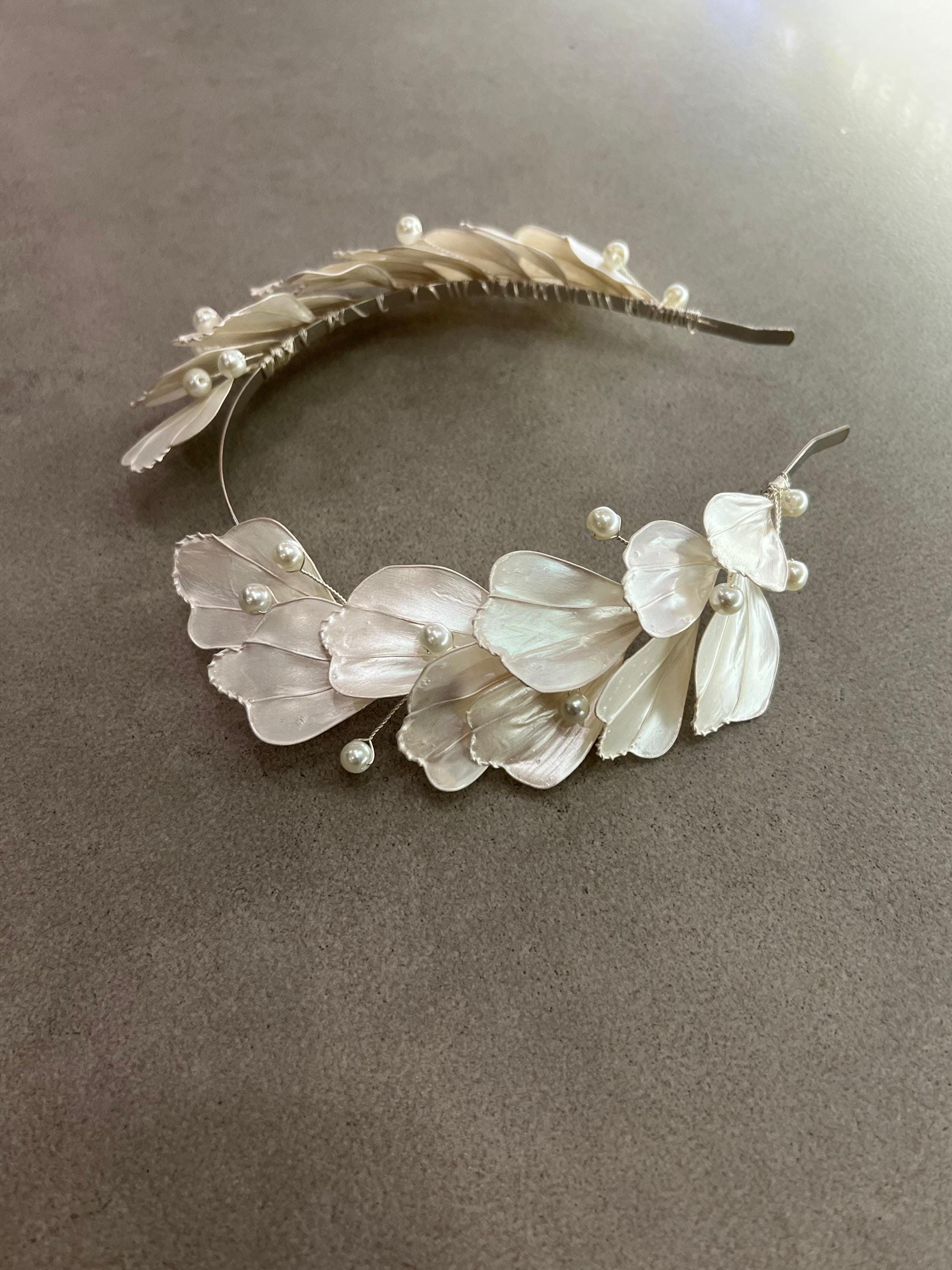 Helen Style Floral Bridal Crown With Pearls & Leaves – Bohemian ...
