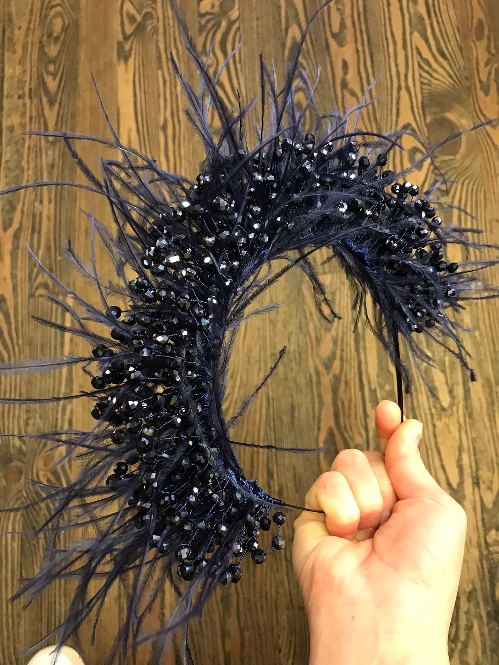 Navy Blue Crystal Tiara, Dark Blue Bridal Headpiece, Navy Blue Feather ...