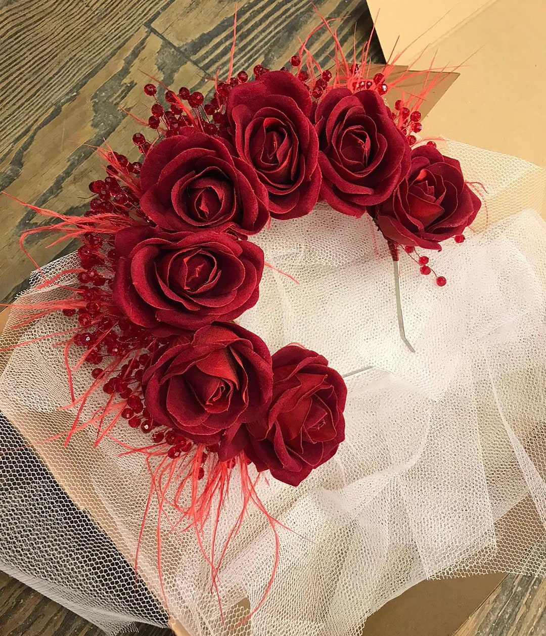 Red Rose Flower Crown, Red Bridal Tiara, Bride Headpiece, Wedding Tiara ...