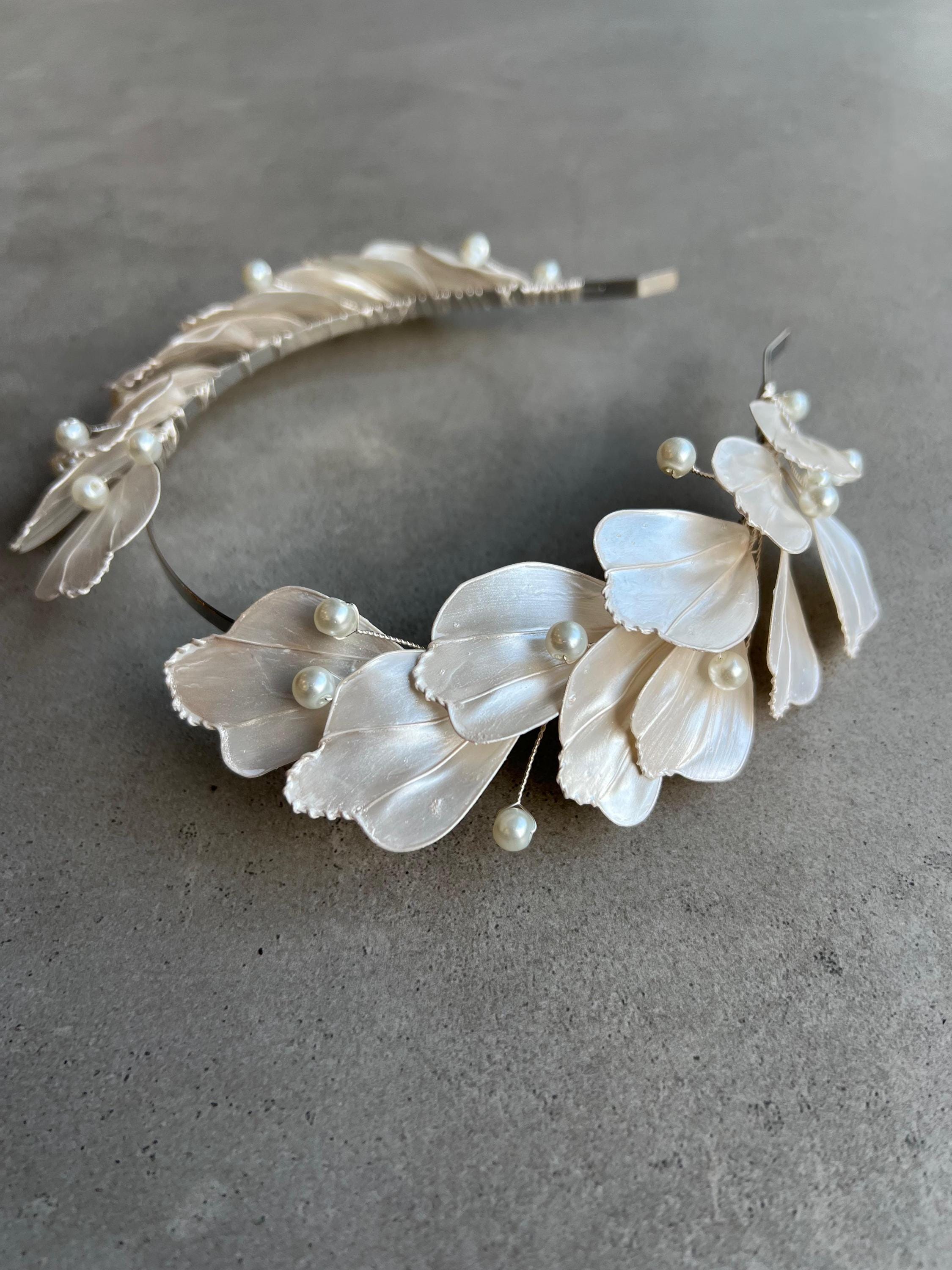Helen Style Floral Bridal Crown With Pearls & Leaves – Bohemian ...