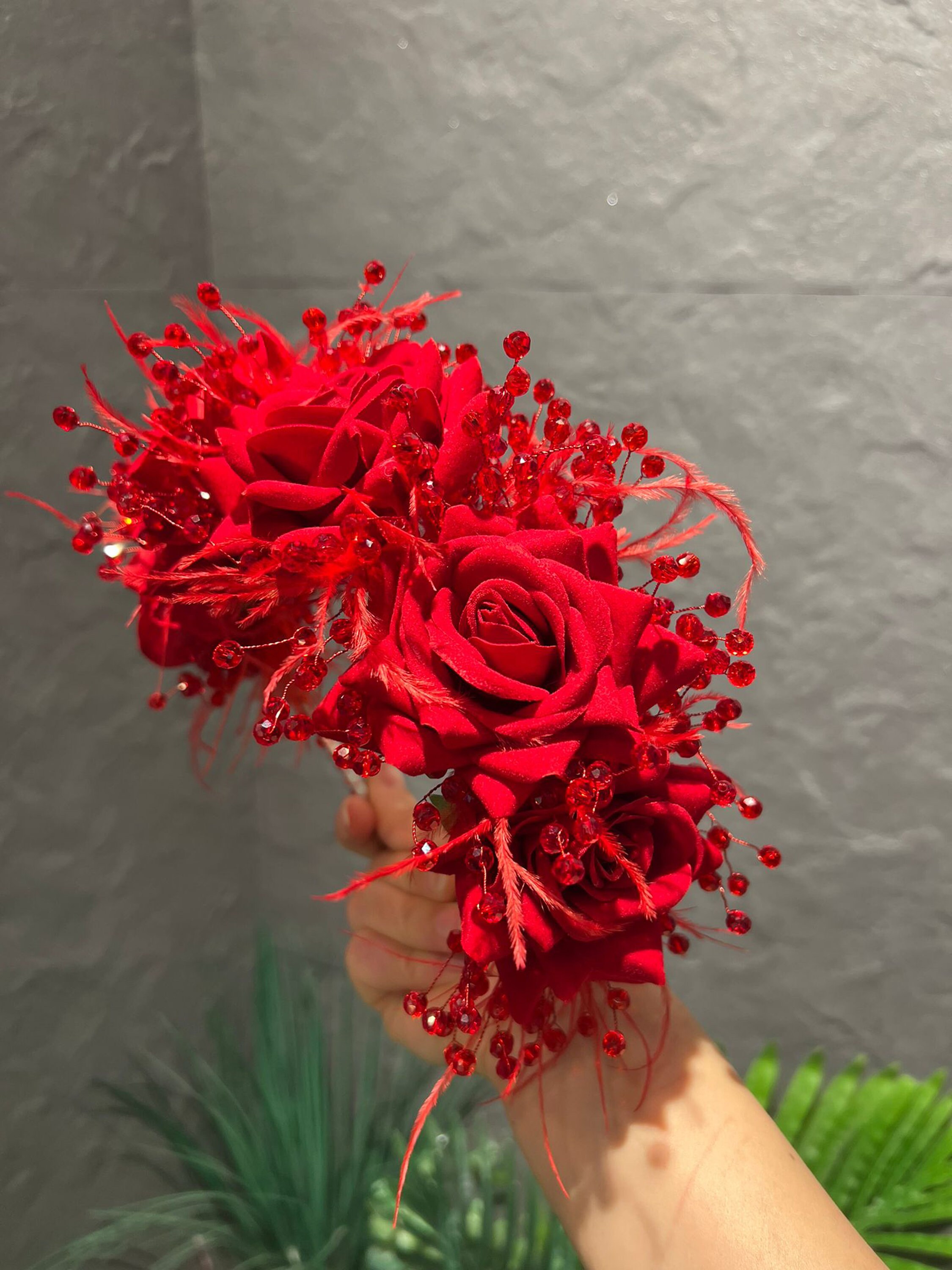 Red Velvet Rose Flower Crown, Floral Bridal Tiara | Handcrafted Mexican ...