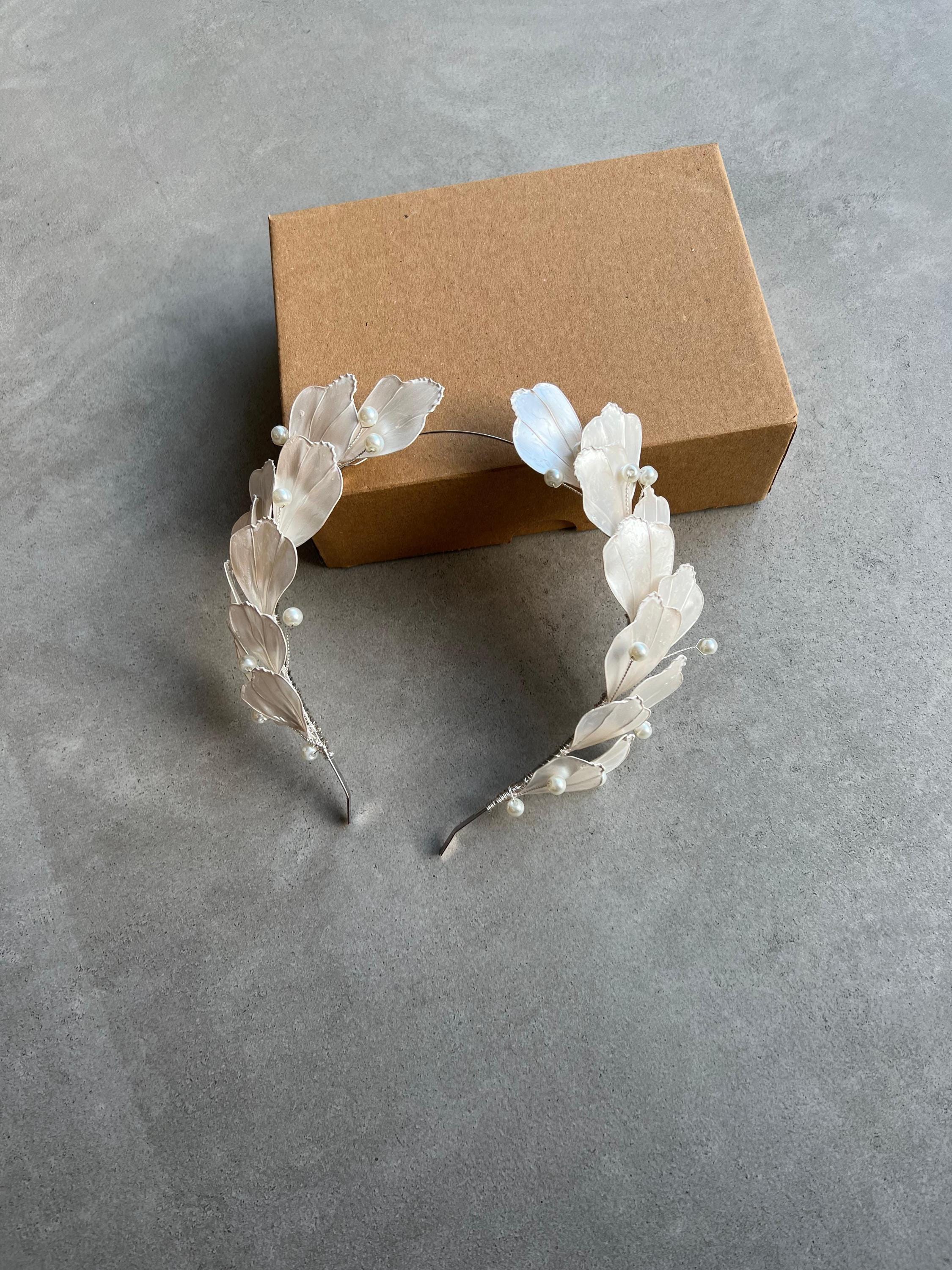 Helen Style Floral Bridal Crown With Pearls & Leaves – Bohemian ...