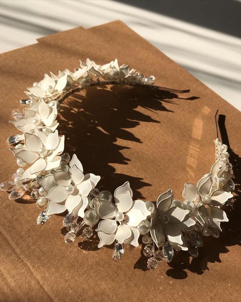 White Floral Bridal Tiara Handmade Flower Headpiece for - Etsy White Floral Bridal Tiara Handmade Flower Headpiece for - Etsy