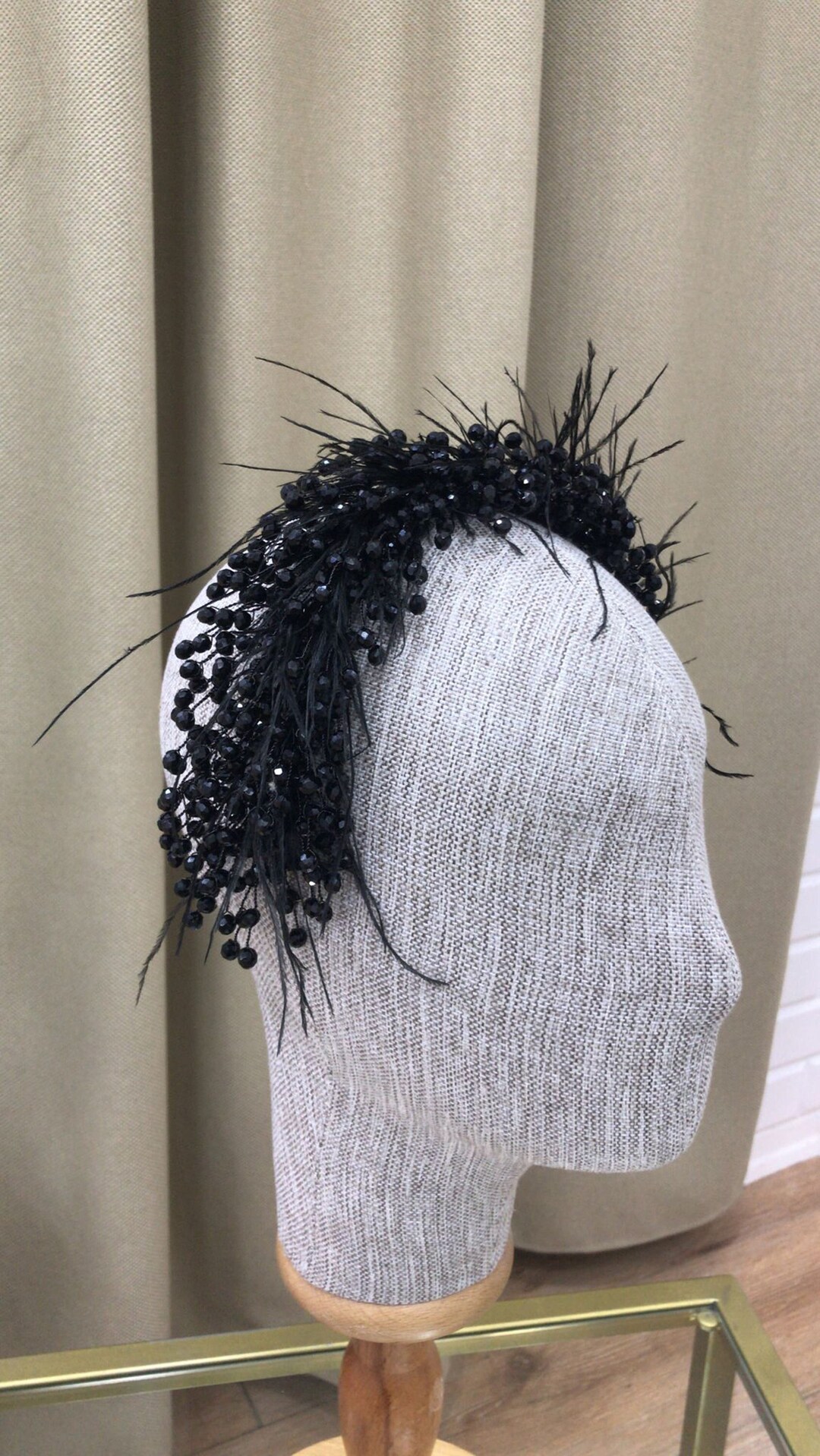 Black Bridal Headband, Black Tiara With Feathers, Black Gothic ...