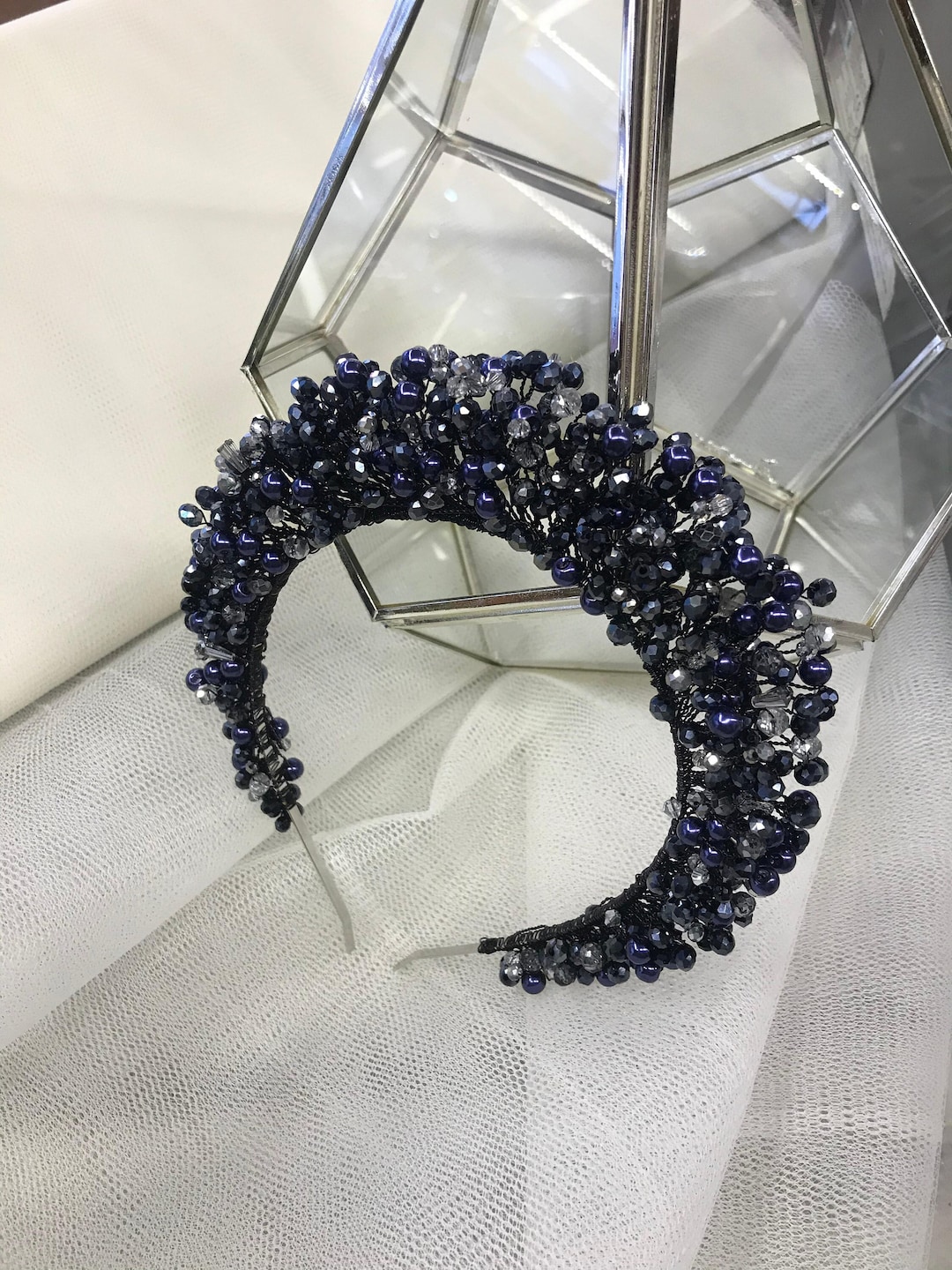 Navy Blue Tiara, Dark Bridal Headpiece, Navy Blue Crystal Crown ...
