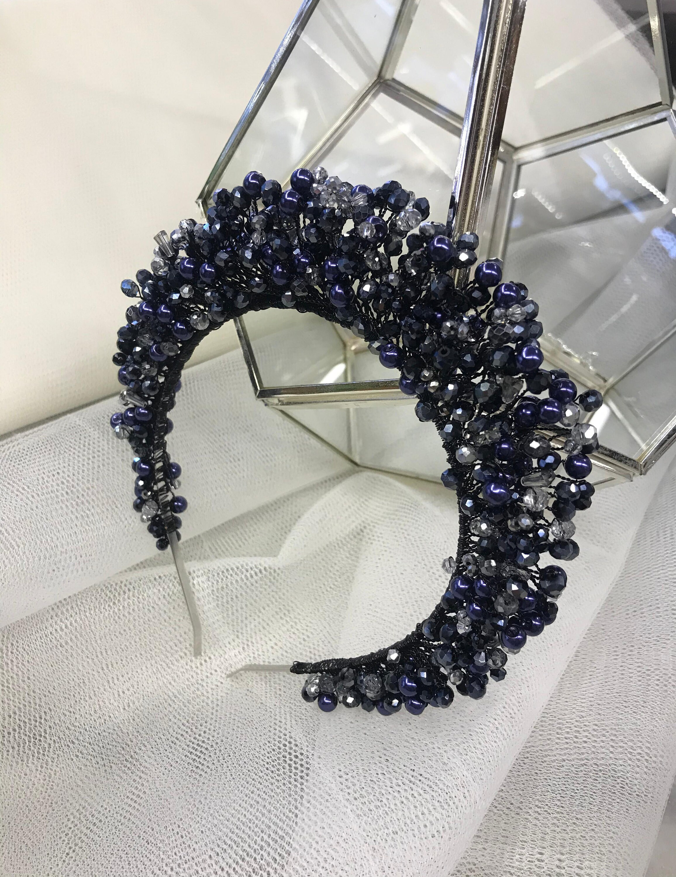 Navy Blue Tiara, Dark Bridal Headpiece, Navy Blue Crystal Crown ...