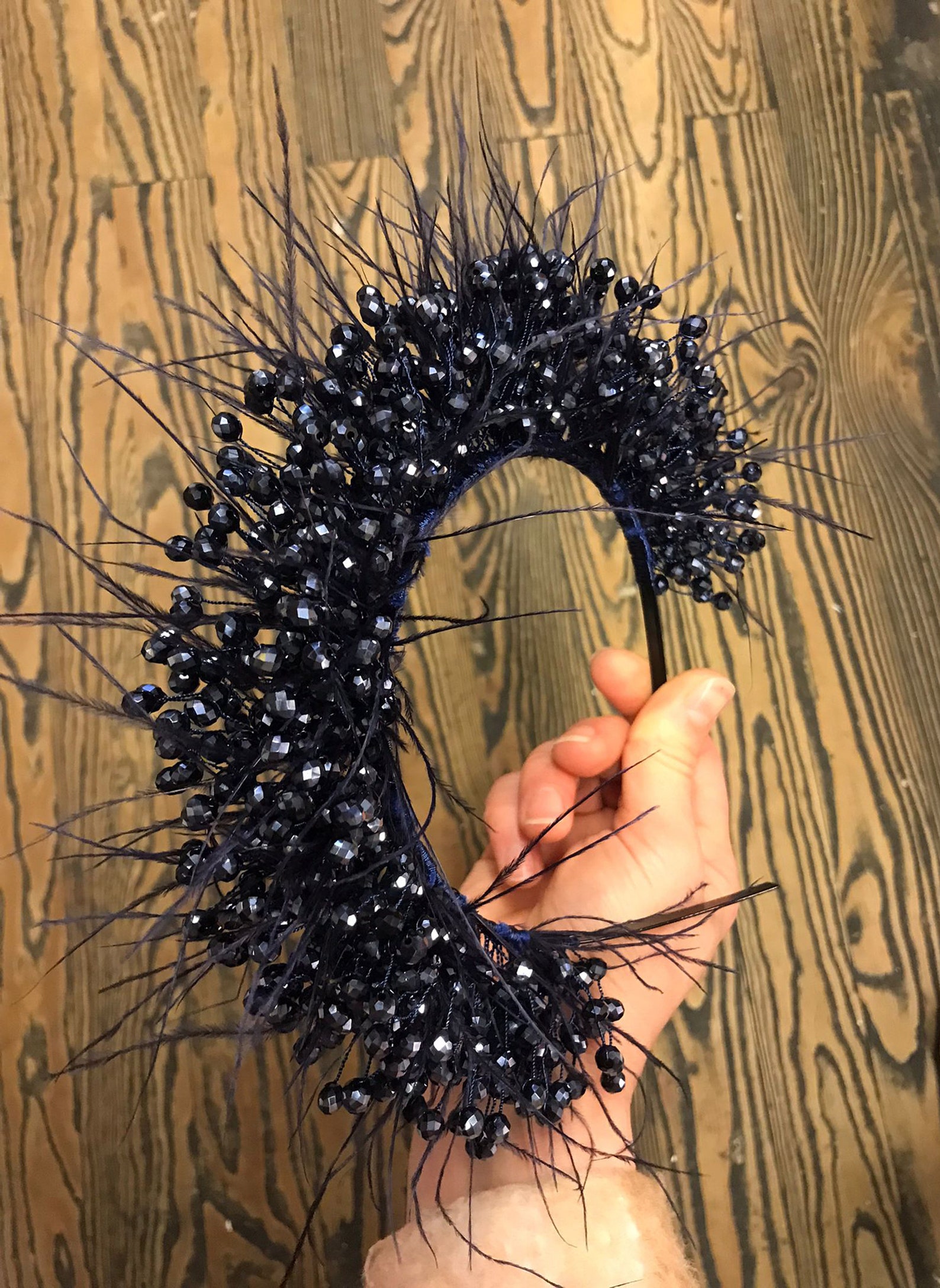 Navy Blue Crystal Tiara, Dark Blue Bridal Headpiece, Navy Blue Feather ...