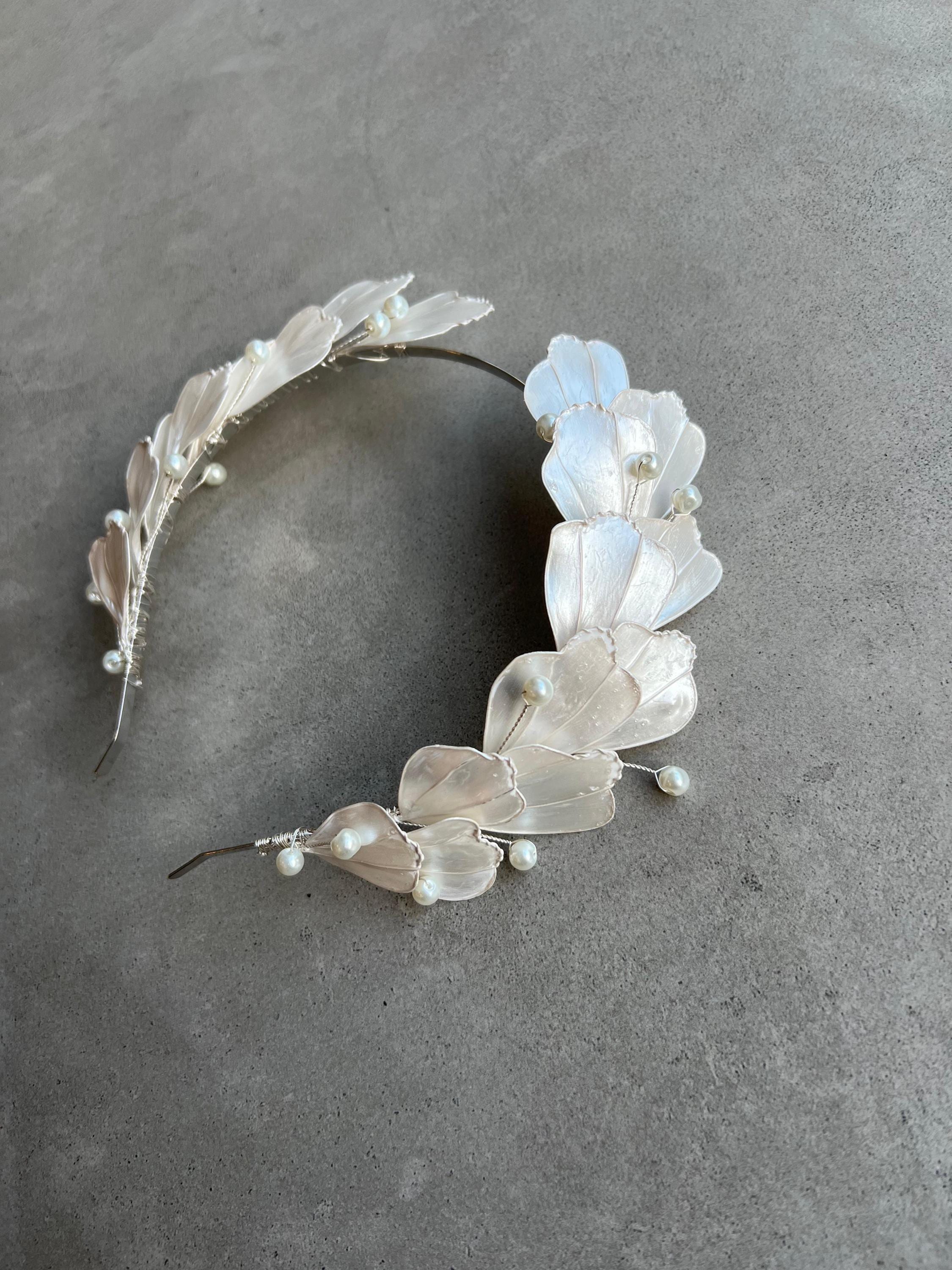 Helen Style Floral Bridal Crown With Pearls & Leaves – Bohemian ...