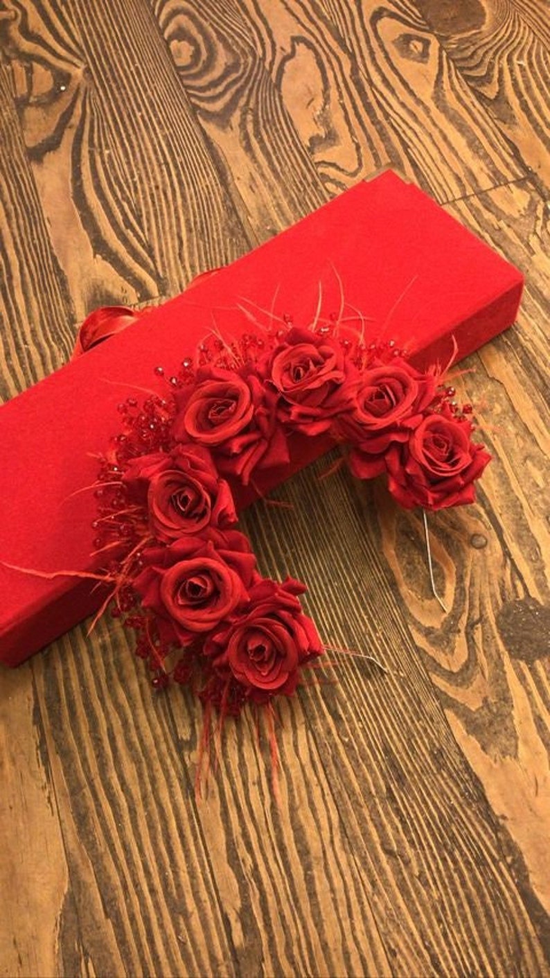 Red Rose Flower Crown, Red Bridal Tiara, Bride Headpiece, Wedding Tiara ...