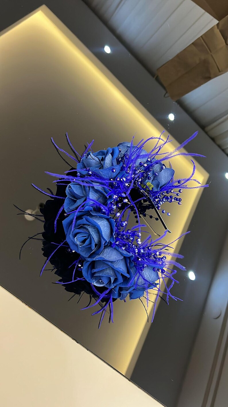 Royal Blue Velvet Rose Flower Crown - Mexican Inspired Blue Flower ...
