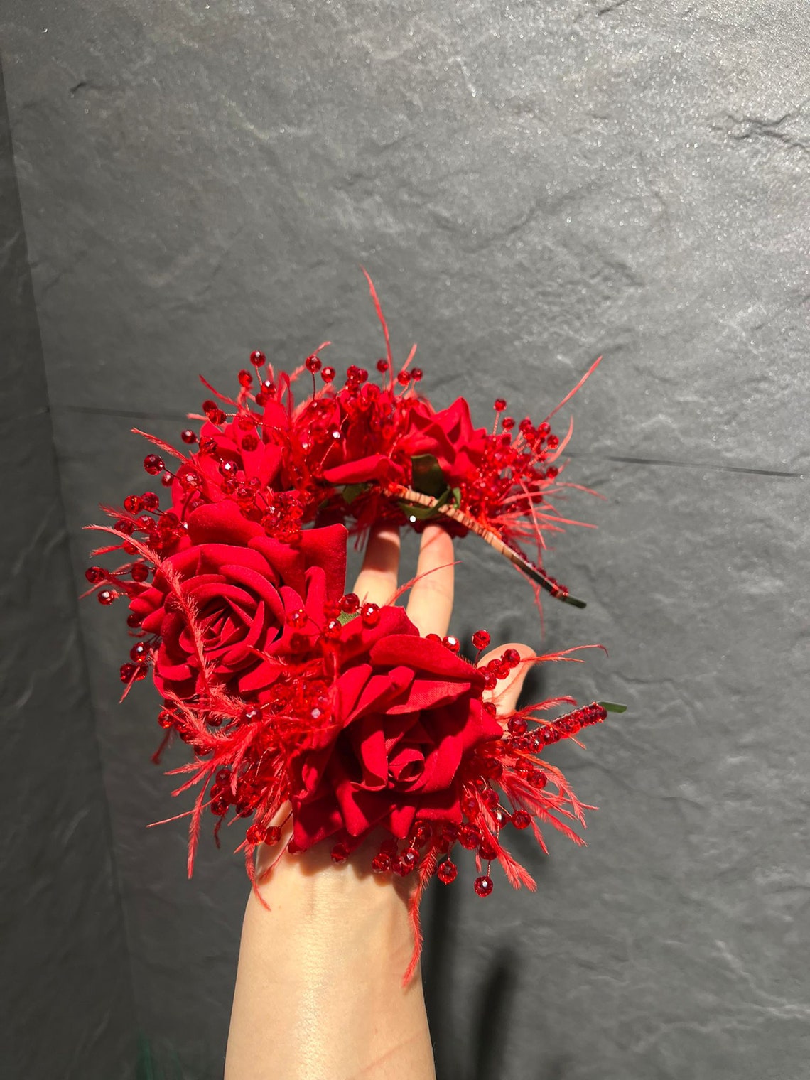 Red Velvet Rose Flower Crown, Floral Bridal Tiara | Handcrafted Mexican ...