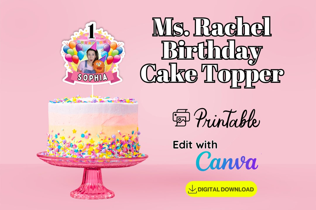Pink Ms. Rachel Birthday Cake Topper Template Editable Digital Design ...