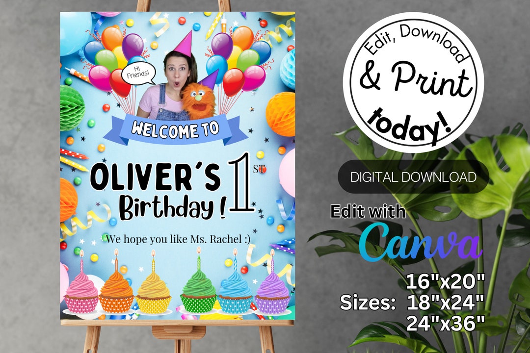 Welcome Sign Customizable Ms. Rachel Theme Blue Birthday Party ...