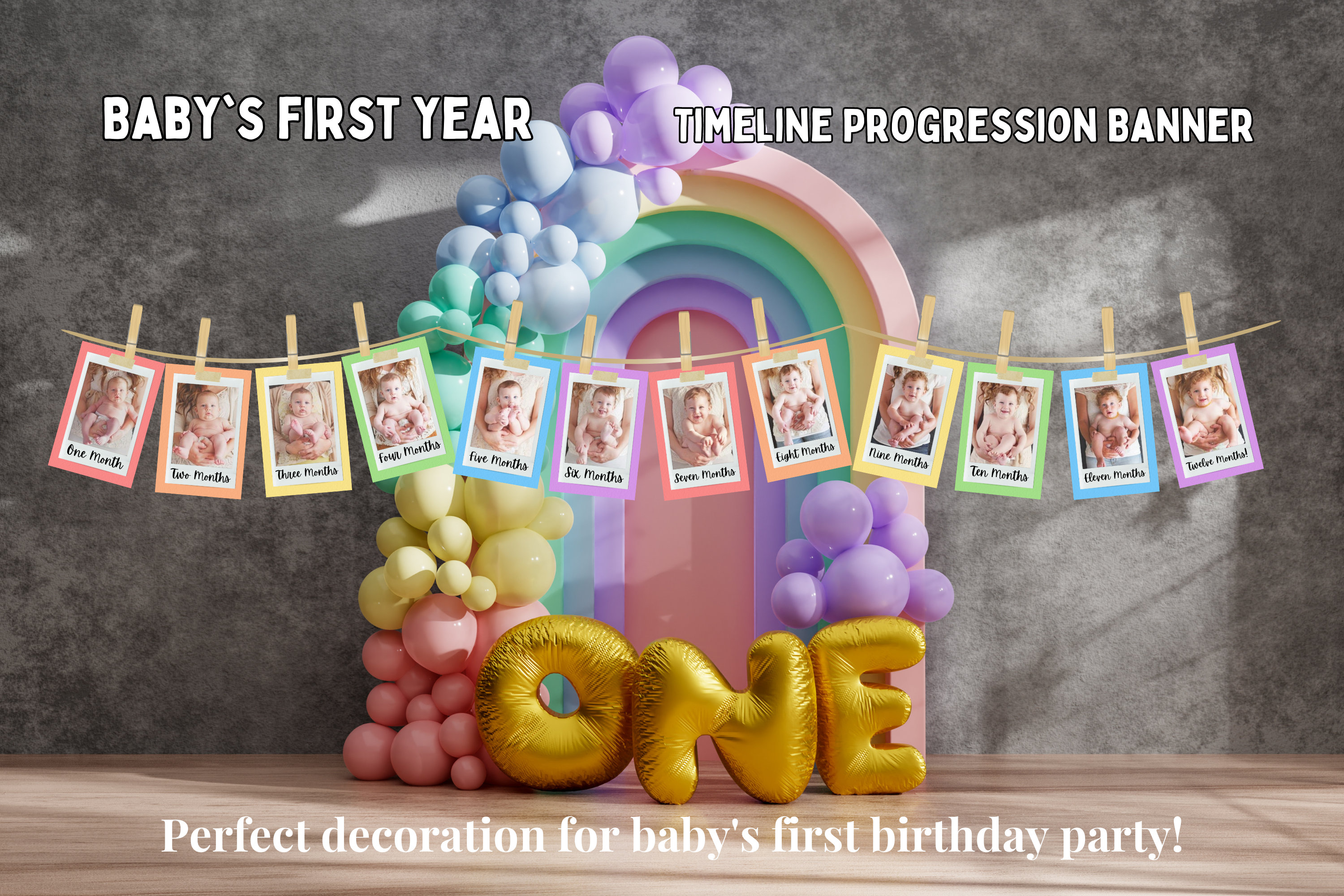 Baby's First Year Timeline Progression Banner - Rainbow Photo Banner ...