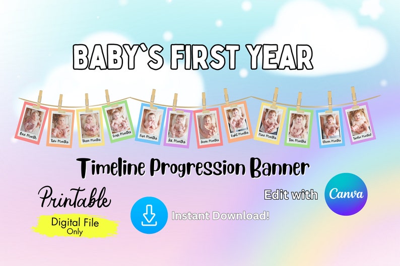 Baby's First Year Timeline Progression Banner - Rainbow Photo Banner ...