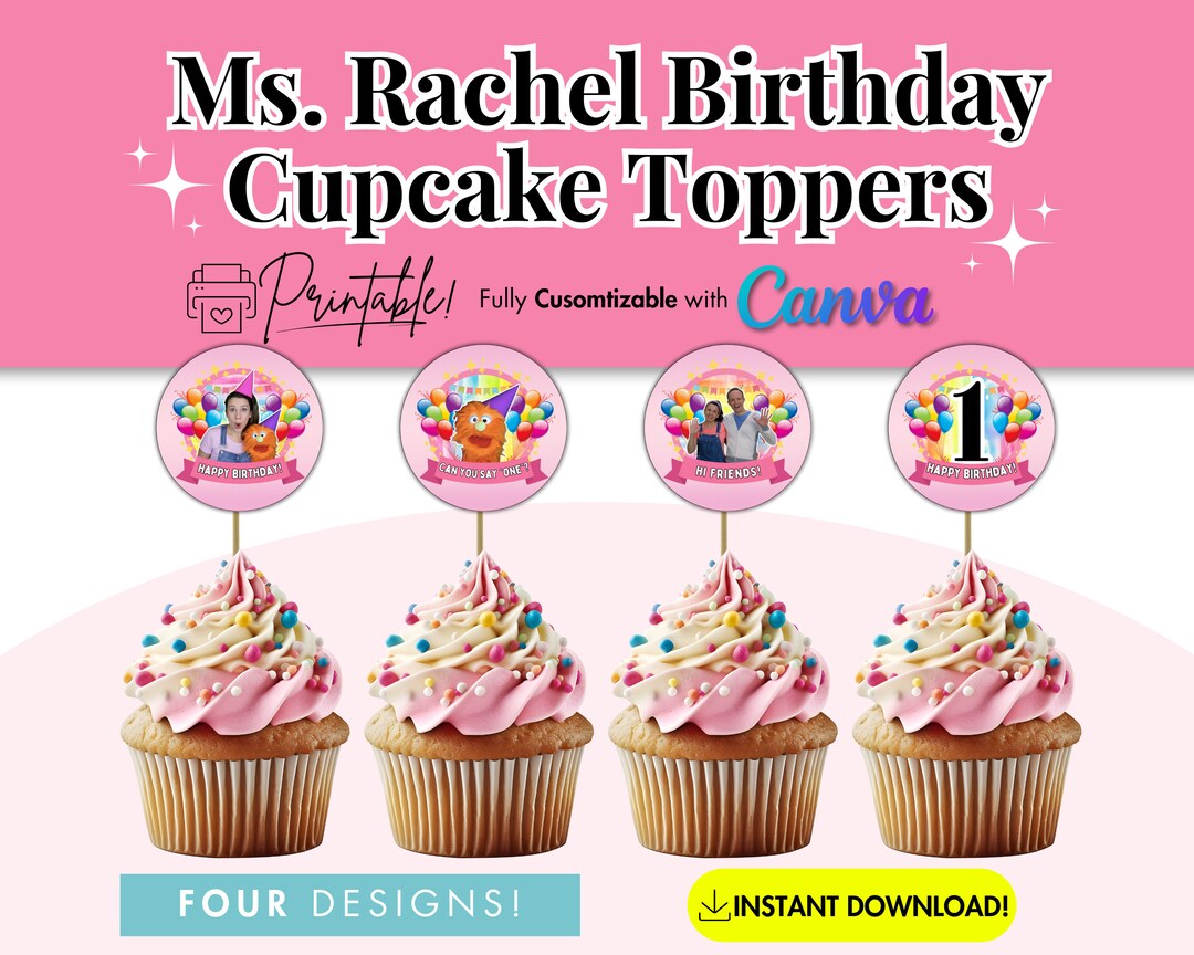 Ms Rachel Pink Themed Birthday Party Cupcake Toppers | Fully ...