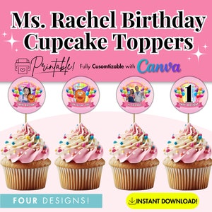Ms Rachel Pink Themed Birthday Party Cupcake Toppers | Fully ...