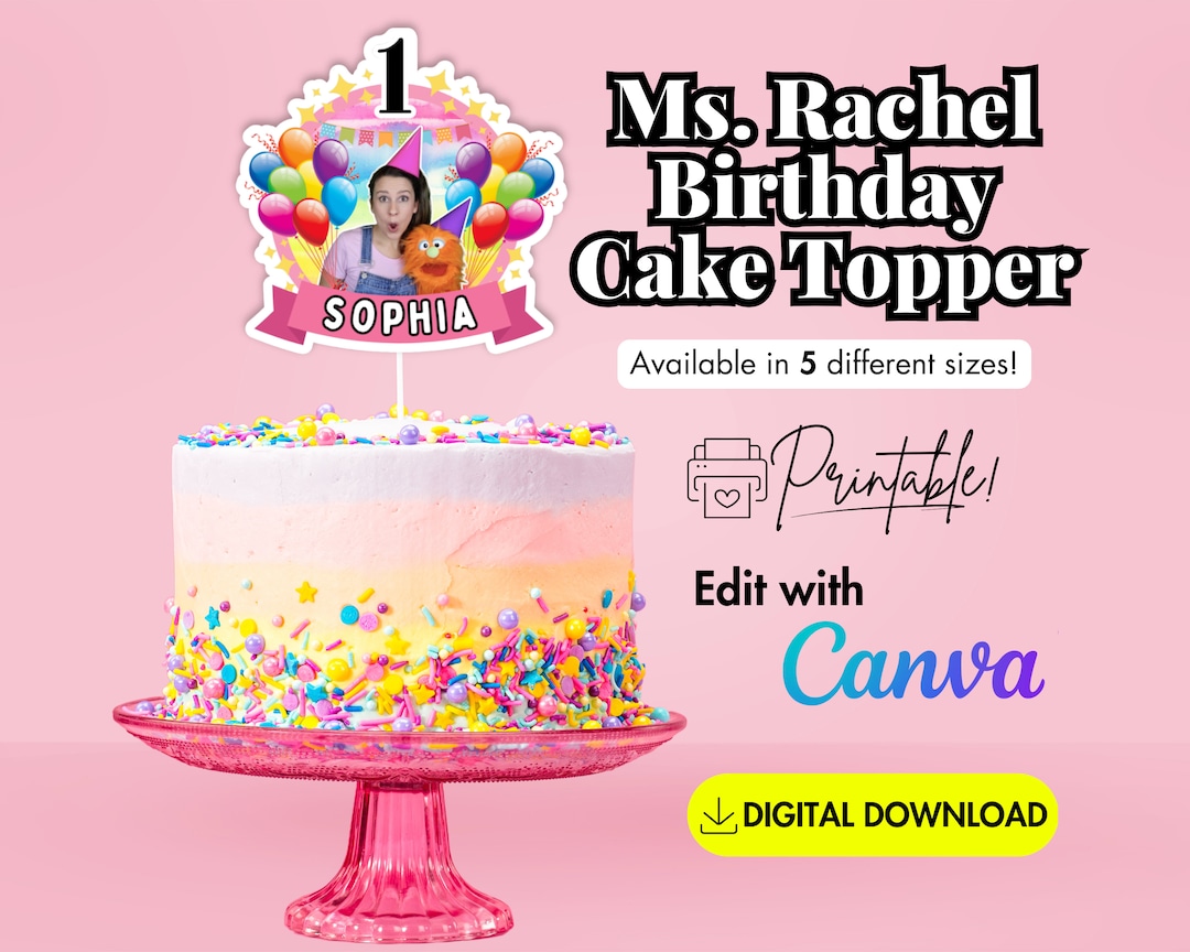 Pink Ms. Rachel Birthday Cake Topper: Editable Party Decoration ...