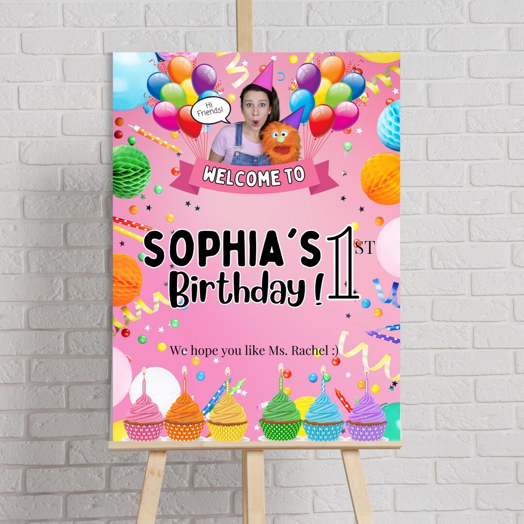 Ms Rachel Birthday Welcome Sign, Pink Editable Party Decoration ...