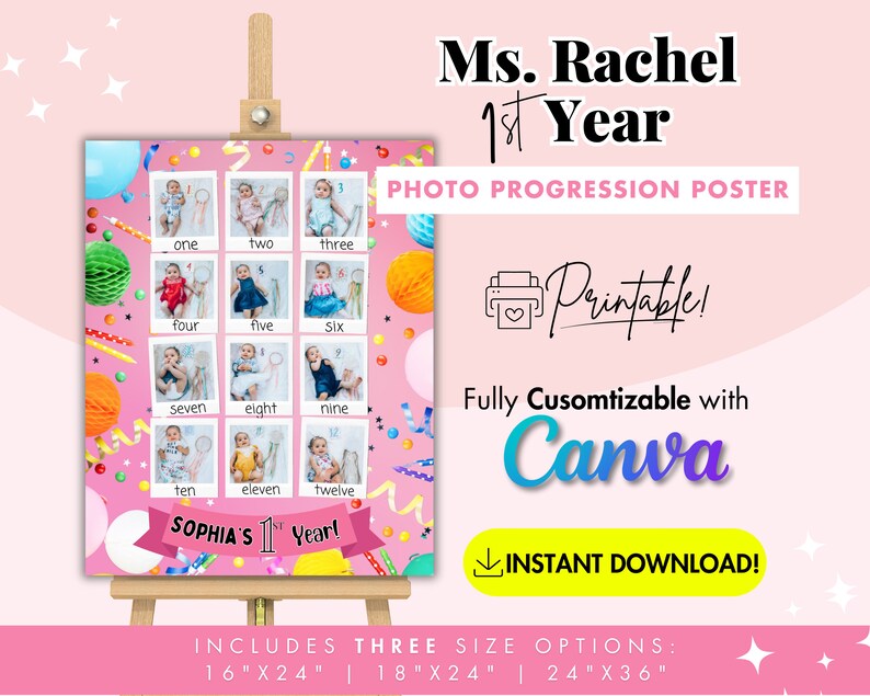 Ms. Rachel Pink 1st Year Photo Progression Poster | Editable Template ...