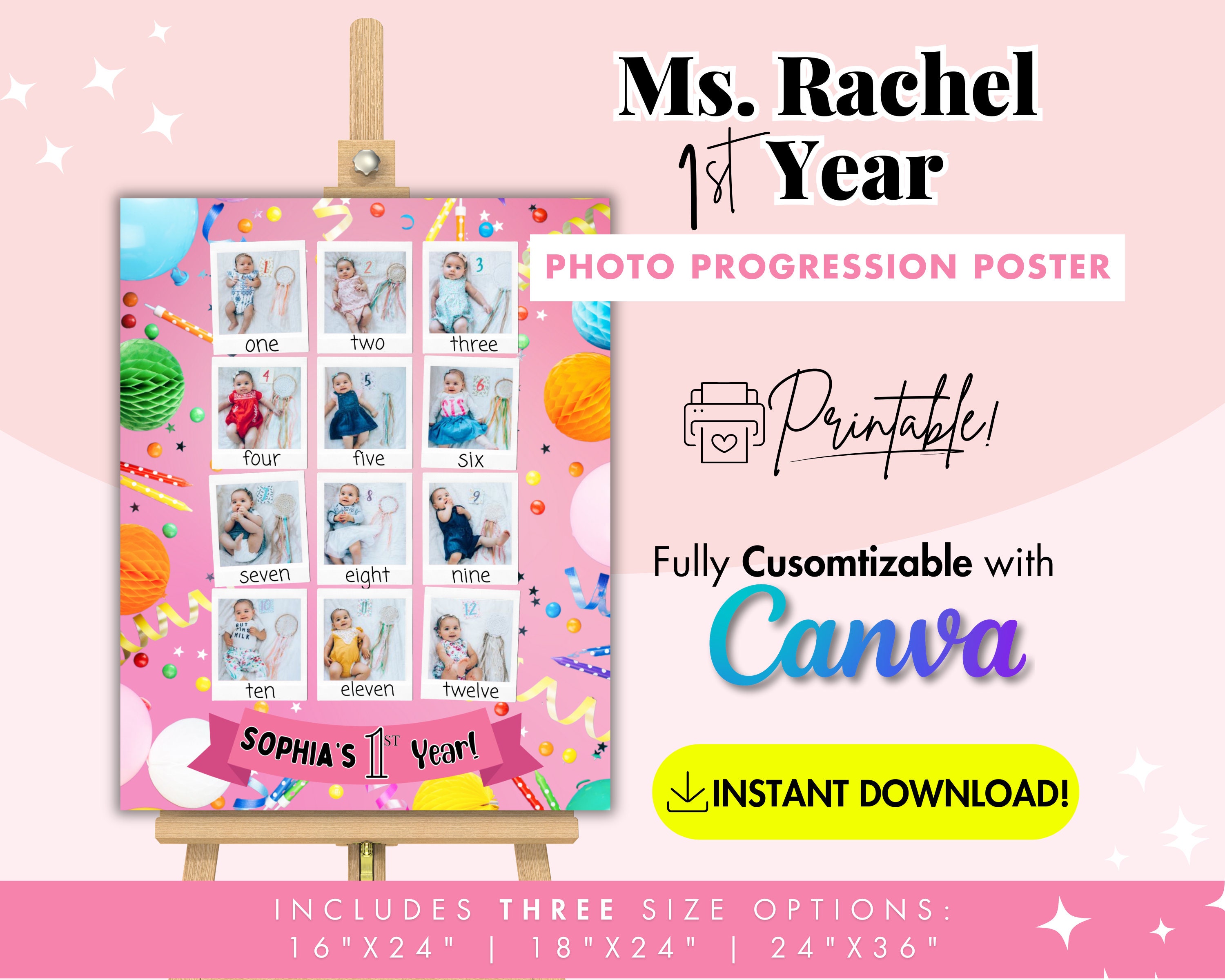 Ms. Rachel Pink 1st Year Photo Progression Poster | Editable Template ...