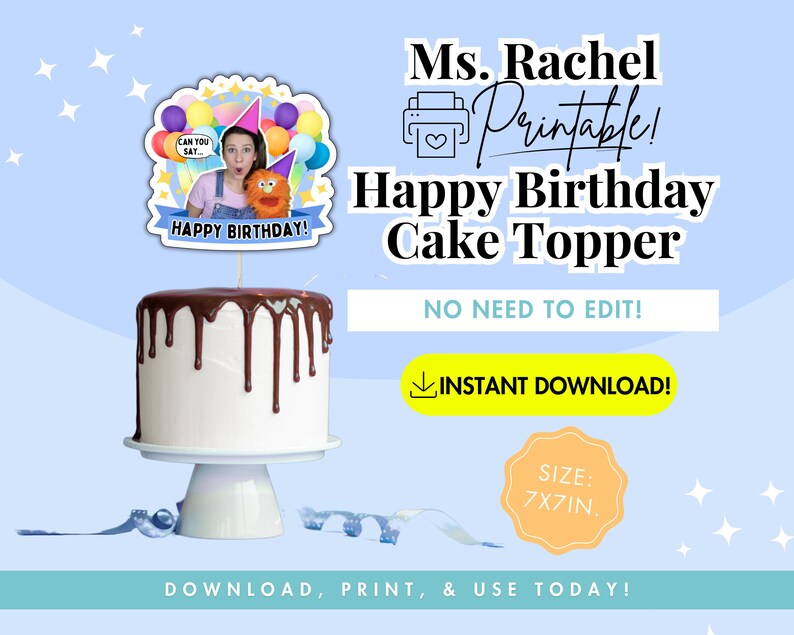 FUN CAKE DECOR | Ms. Rachel Printable Blue Happy Birthday Cake Topper ...
