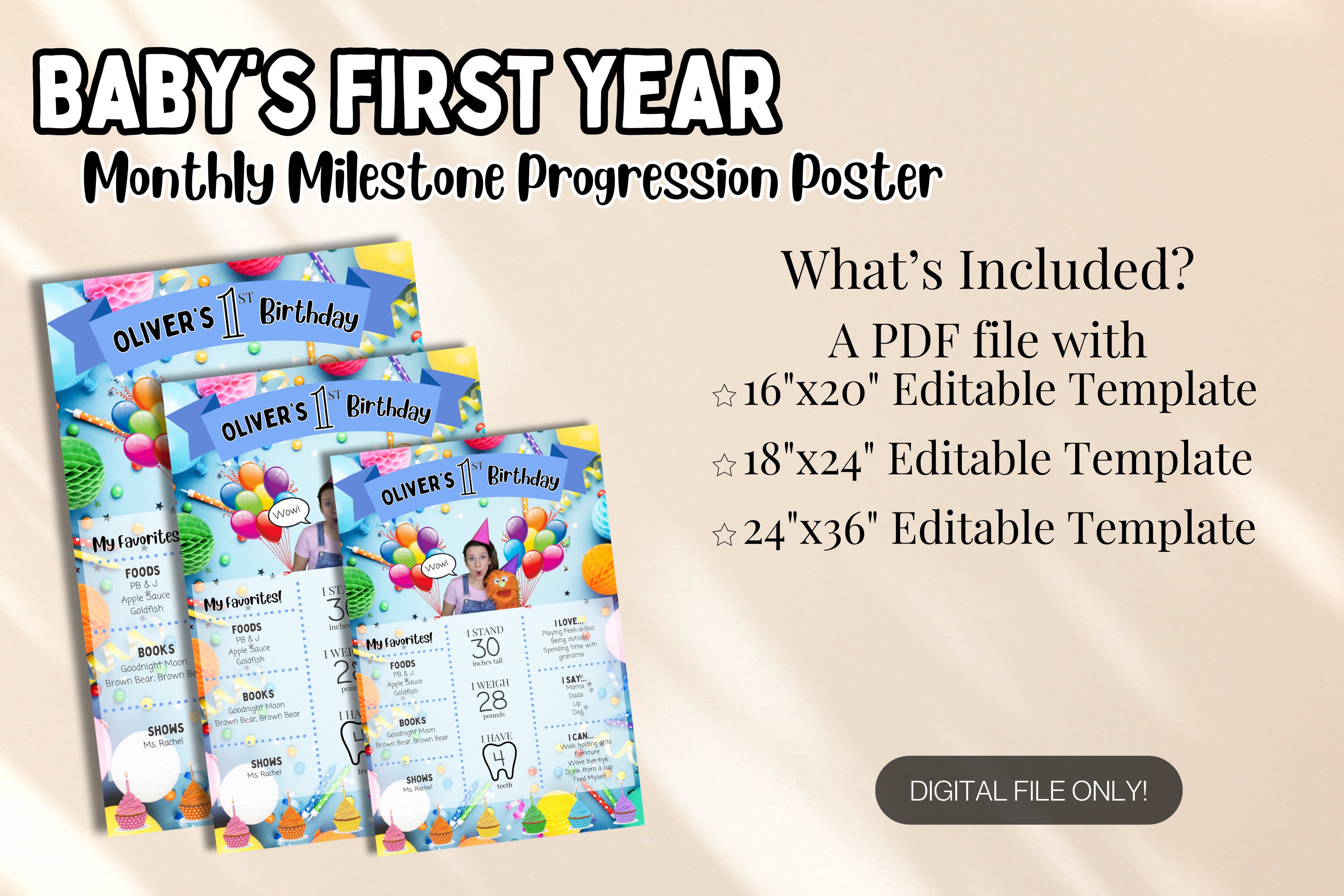Ms. Rachel First Birthday Milestone Poster: Record, Display & Cherish ...