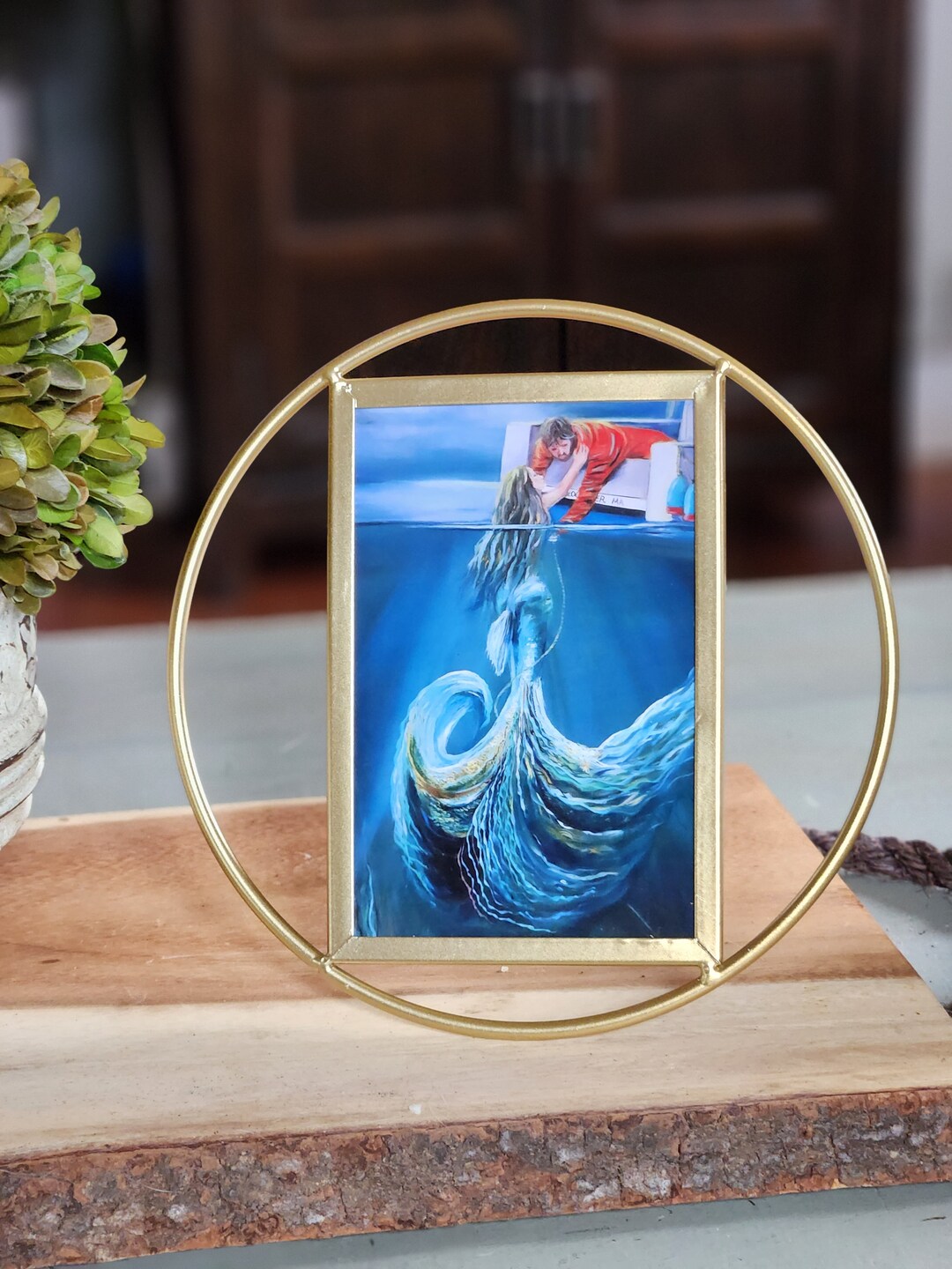 Mermaid With Fisherman Framed Metal Golden Tabletop Frame - Etsy